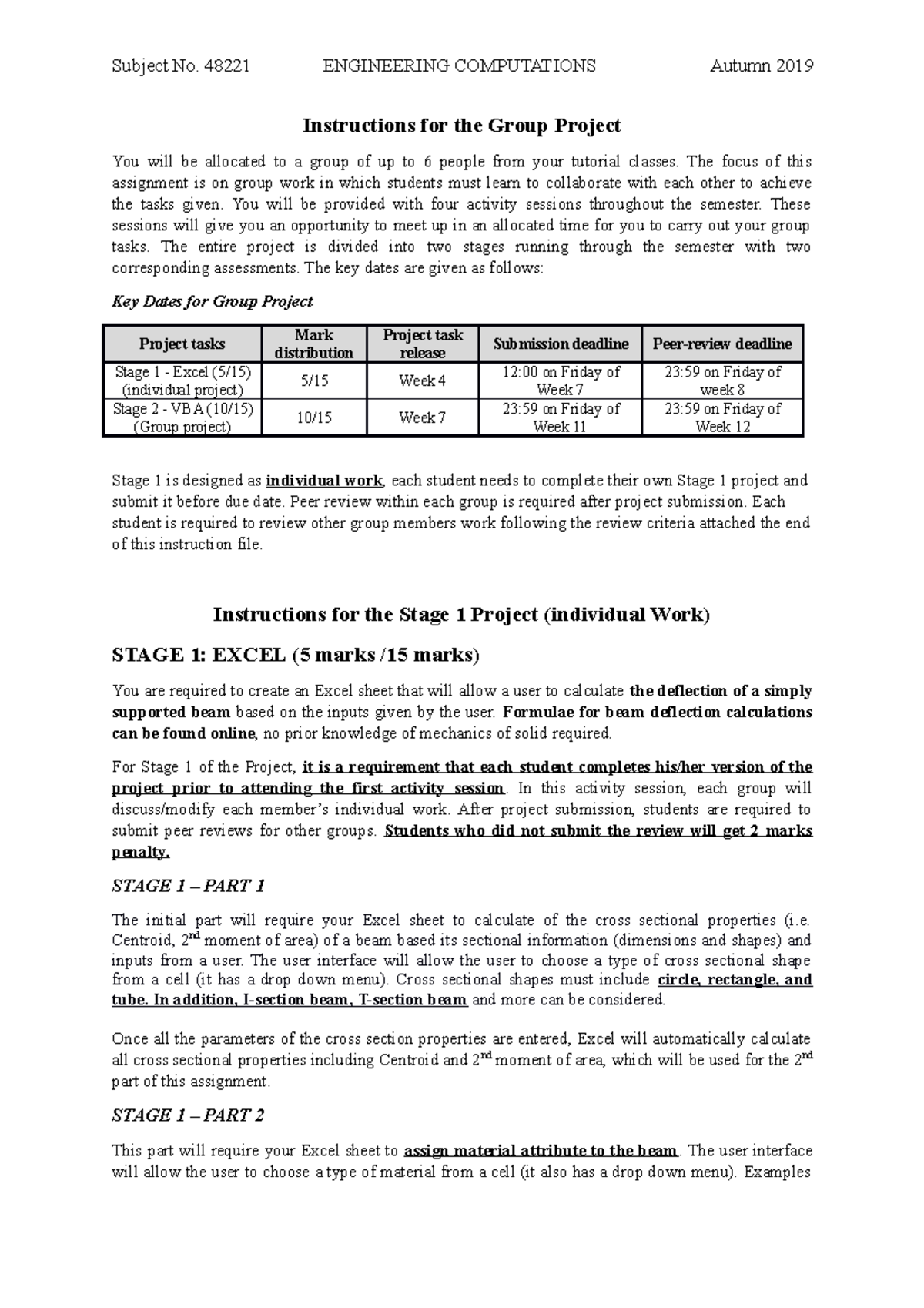 2019 A - Project instruction - Subject No. 48221 ENGINEERING ...
