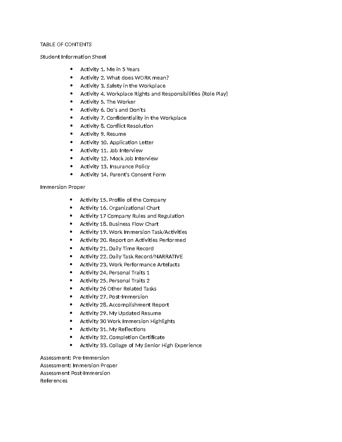 Table-of- Contents - TABLE OF CONTENTS Student Information Sheet ...