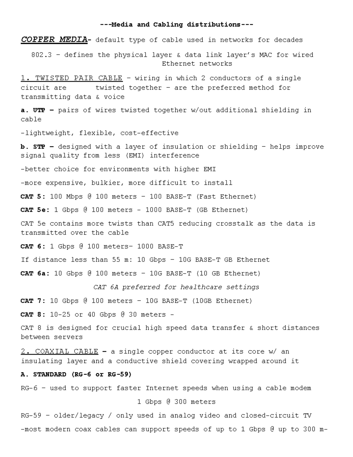Network + NOTES FOR EXAM -Media and Cabling distributions- COPPER MEDIA ...