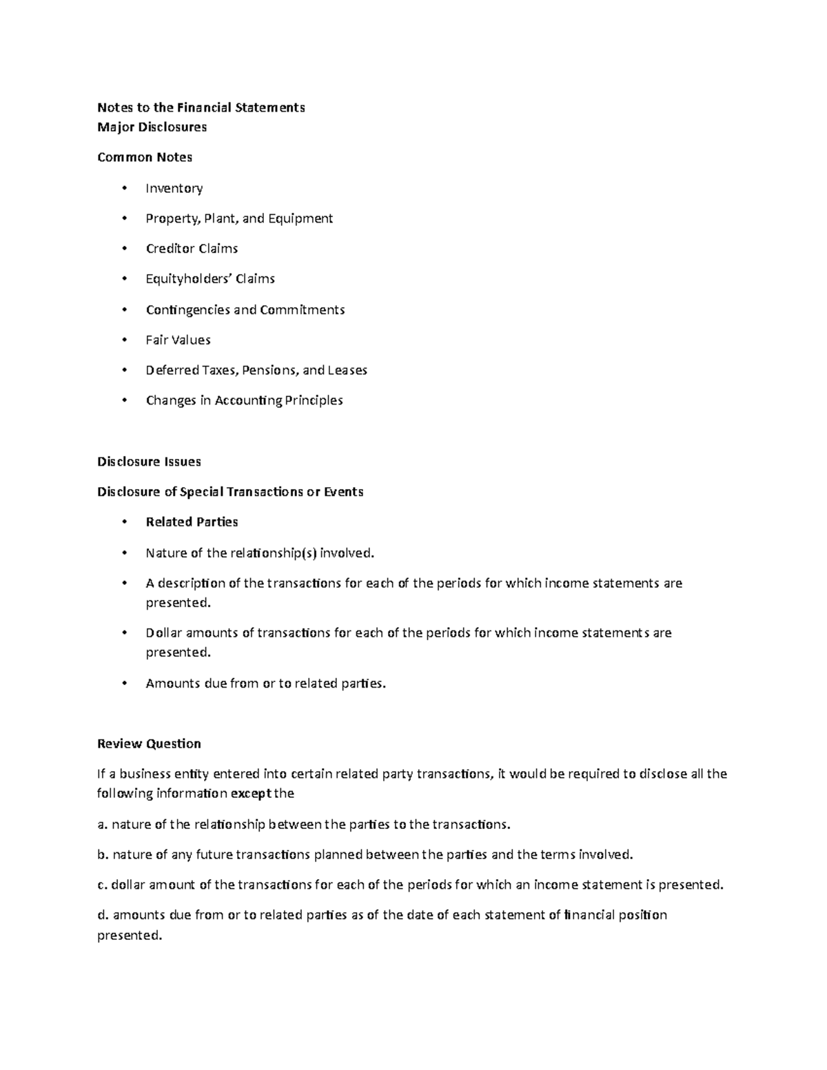 Lecture Notes 11 b - Notes to the Financial Statements Major ...