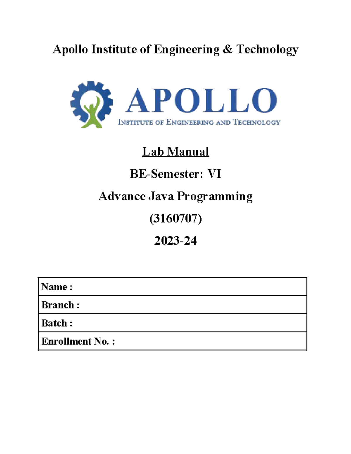 AJP Lab Manual - Apollo Institute of Engineering & Technology Lab ...