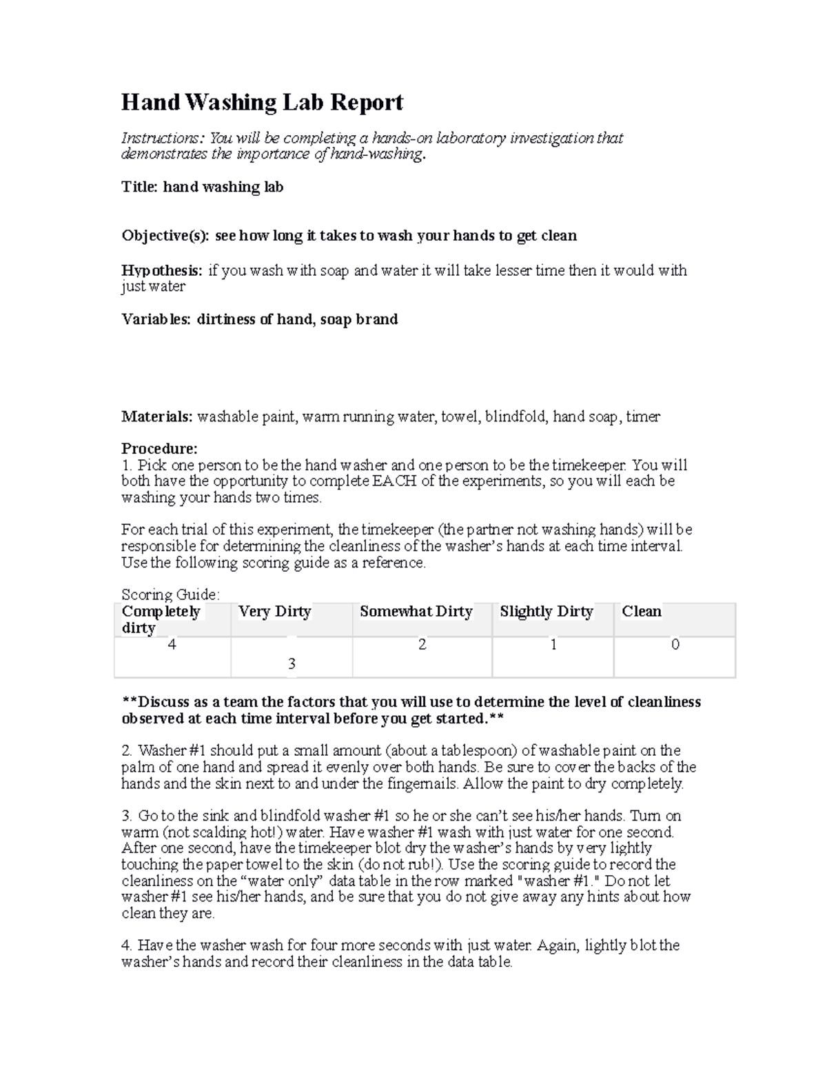 07 06 hand washing lab report template complete - Hand Washing Lab ...