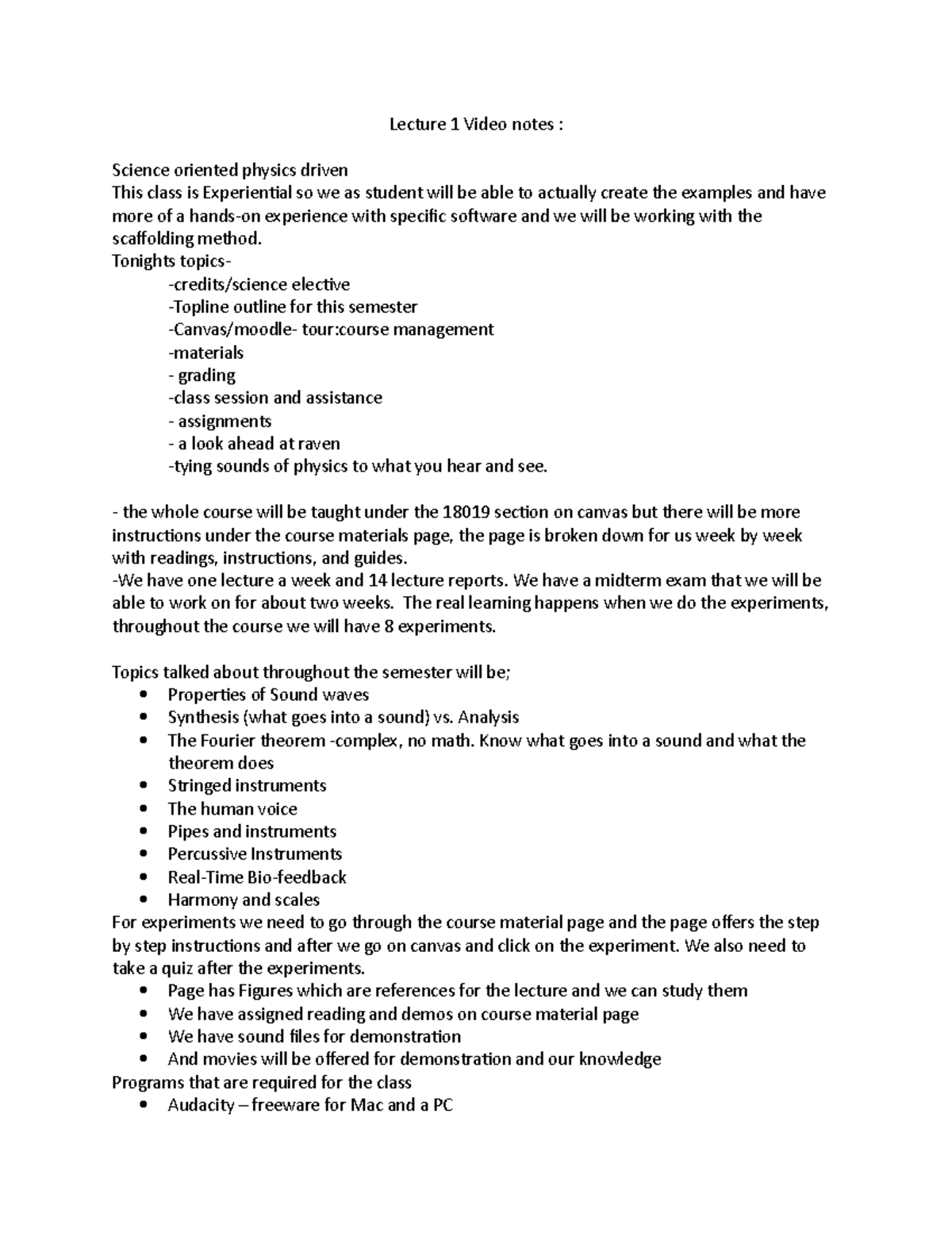 Lecture Video 1 Notes - Lecture 1 Video notes : Science oriented ...
