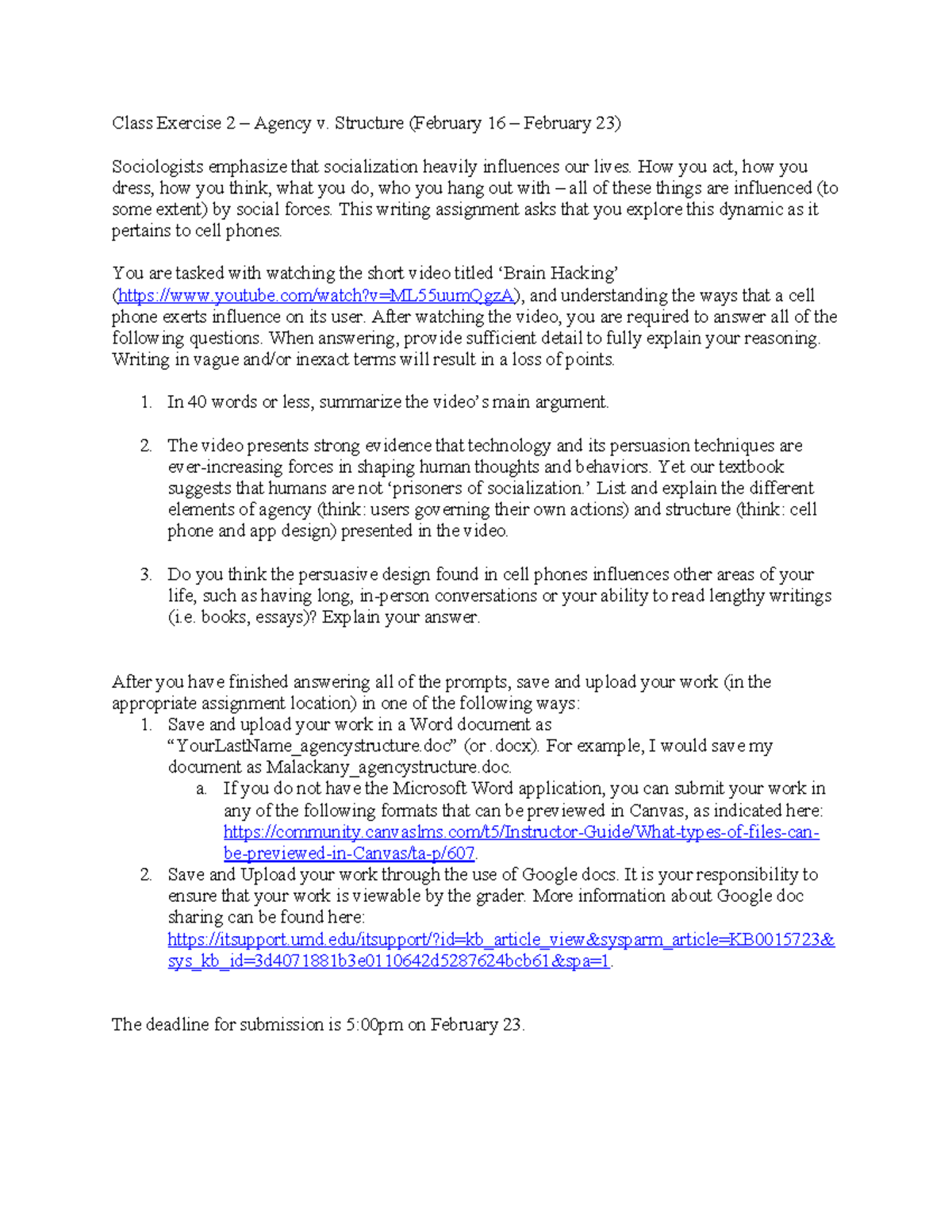 Class Exercise 2 – Agency v. Structure-1 - Class Exercise 2 – Agency v ...