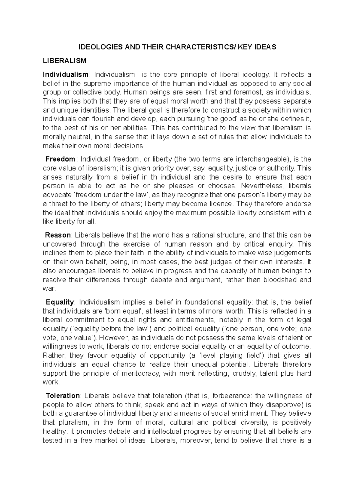 Ideologies AND Their Characteristics - IDEOLOGIES AND THEIR ...