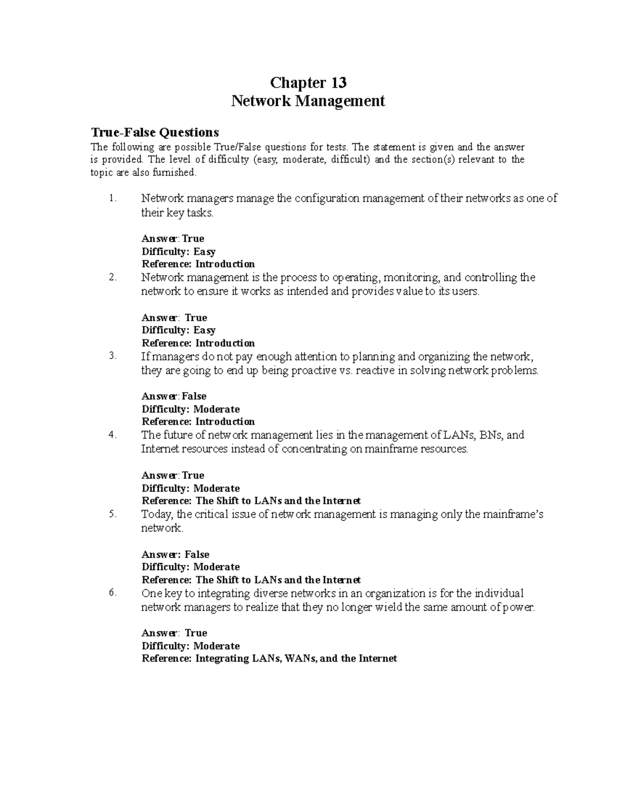 Ch13 - information system MIS - Chapter 13 Network Management True ...