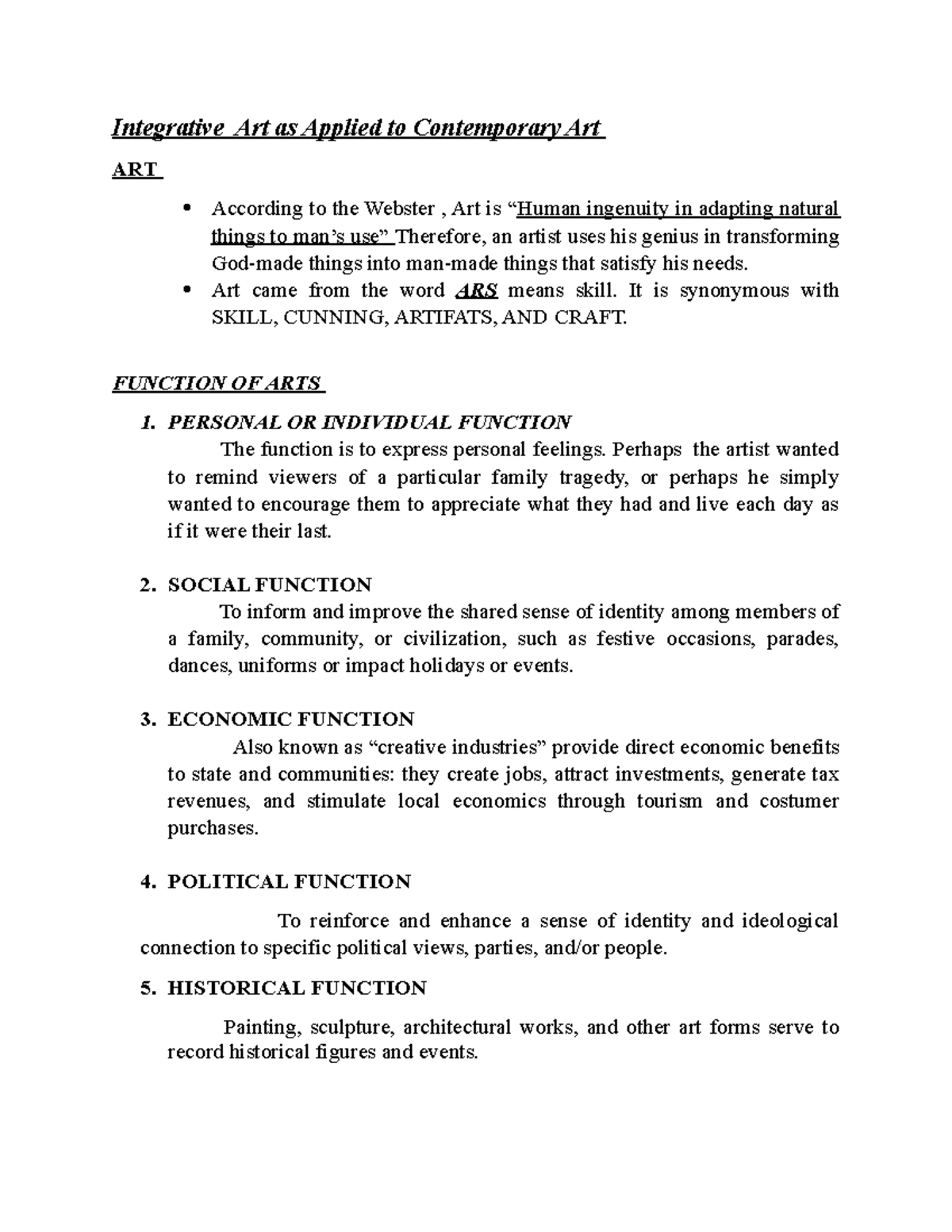 Lesson 1 - NOTES - Integrative Art as Applied to Contemporary Art ART ...