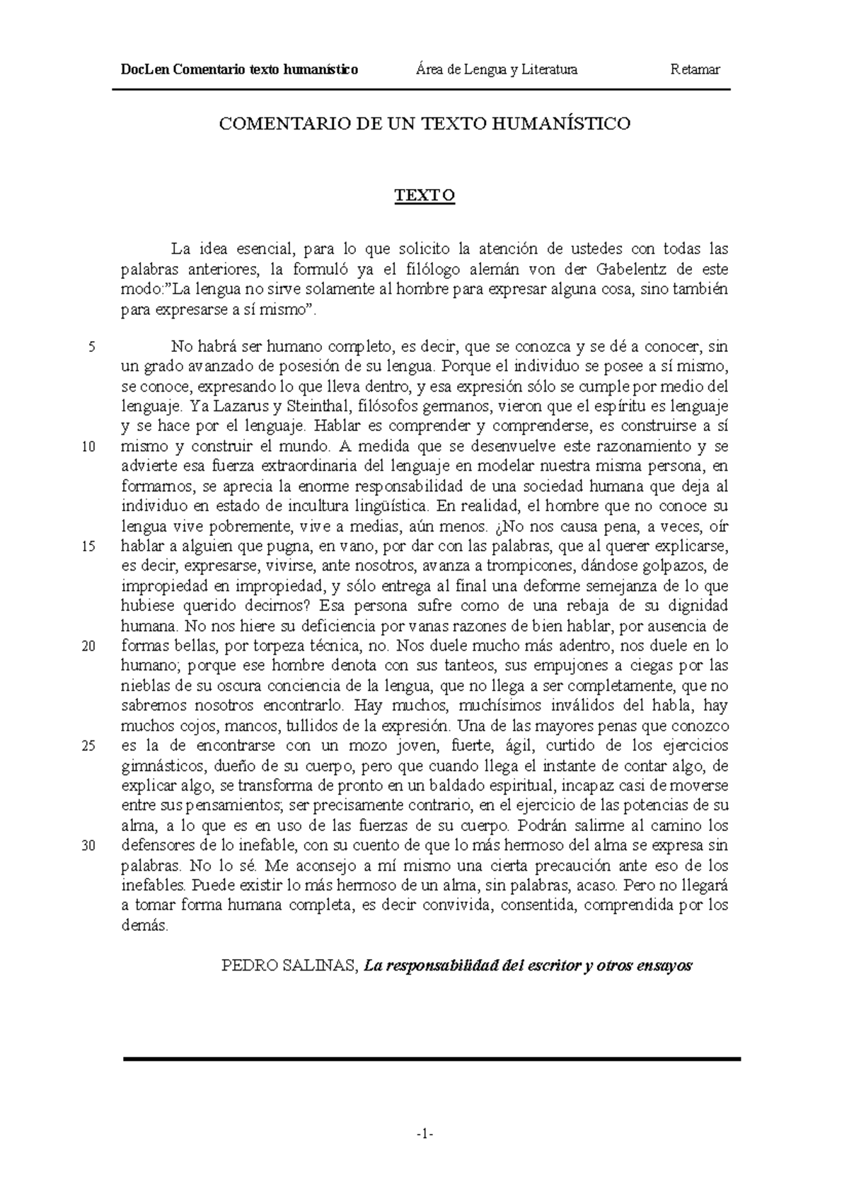 Texto-humanístico-Comentario - COMENTARIO DE UN TEXTO HUMANÍSTICO TEXTO ...