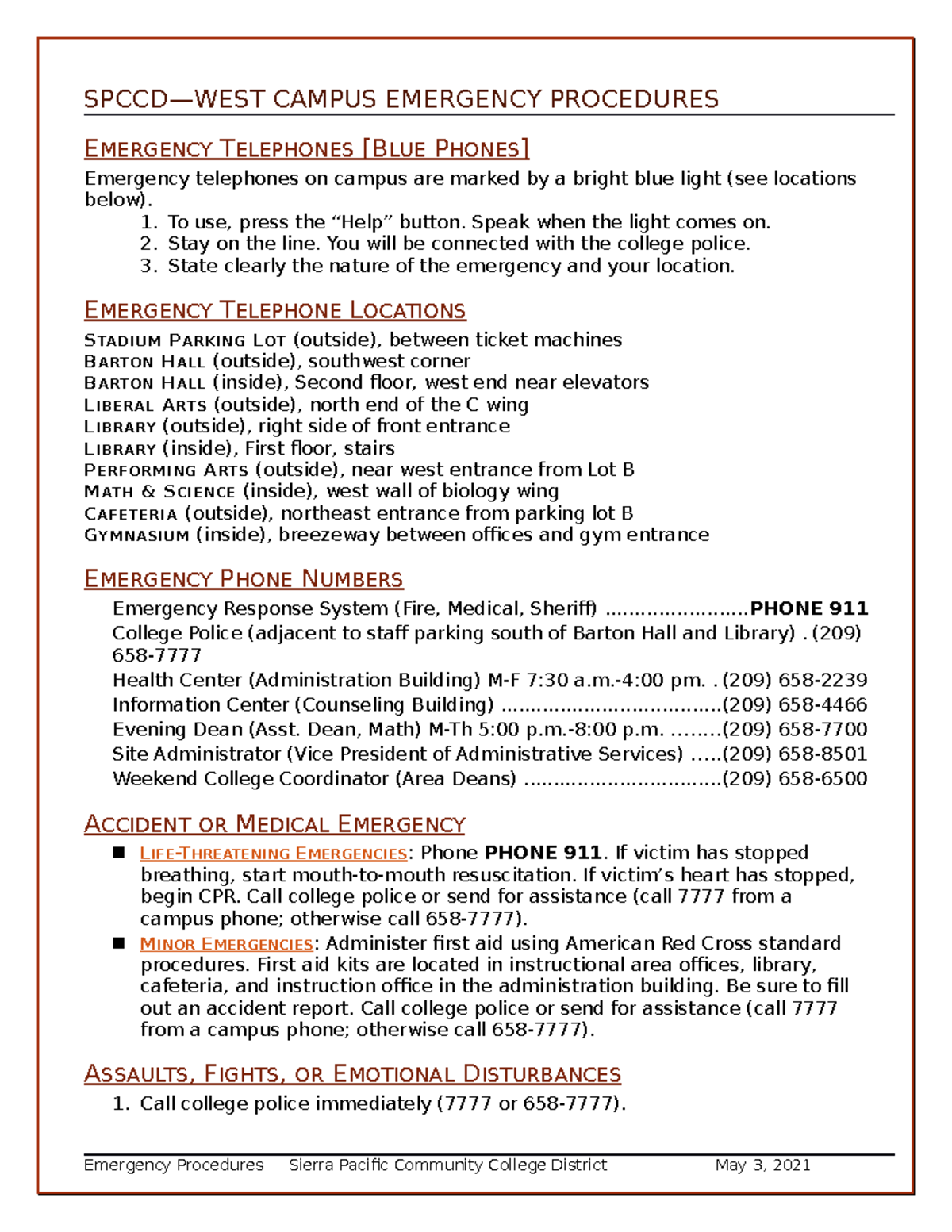 Emergency Procedures-02 - SPCCD—WEST CAMPUS EMERGENCY PROCEDURES E ...