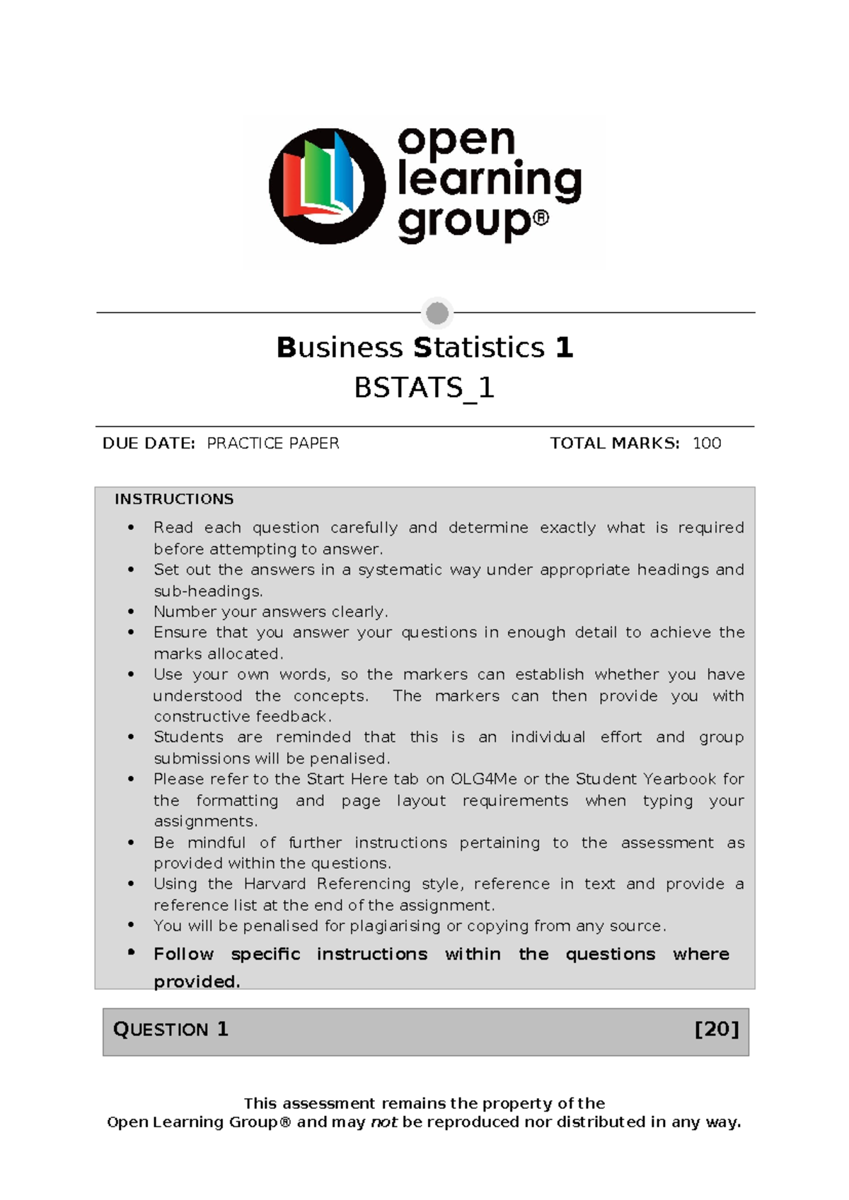 Business Statistics - Set out the answers in a systematic way under ...