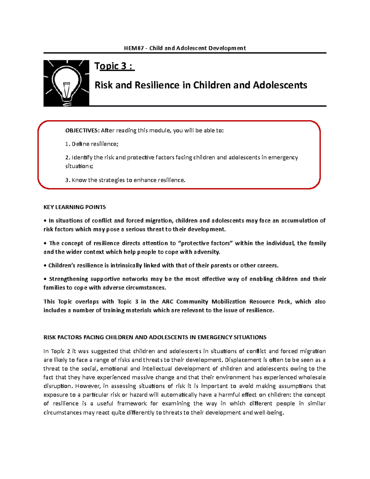 Topic 3-Risk and Resilience in Children and Adolescents - HEM07 - Child ...