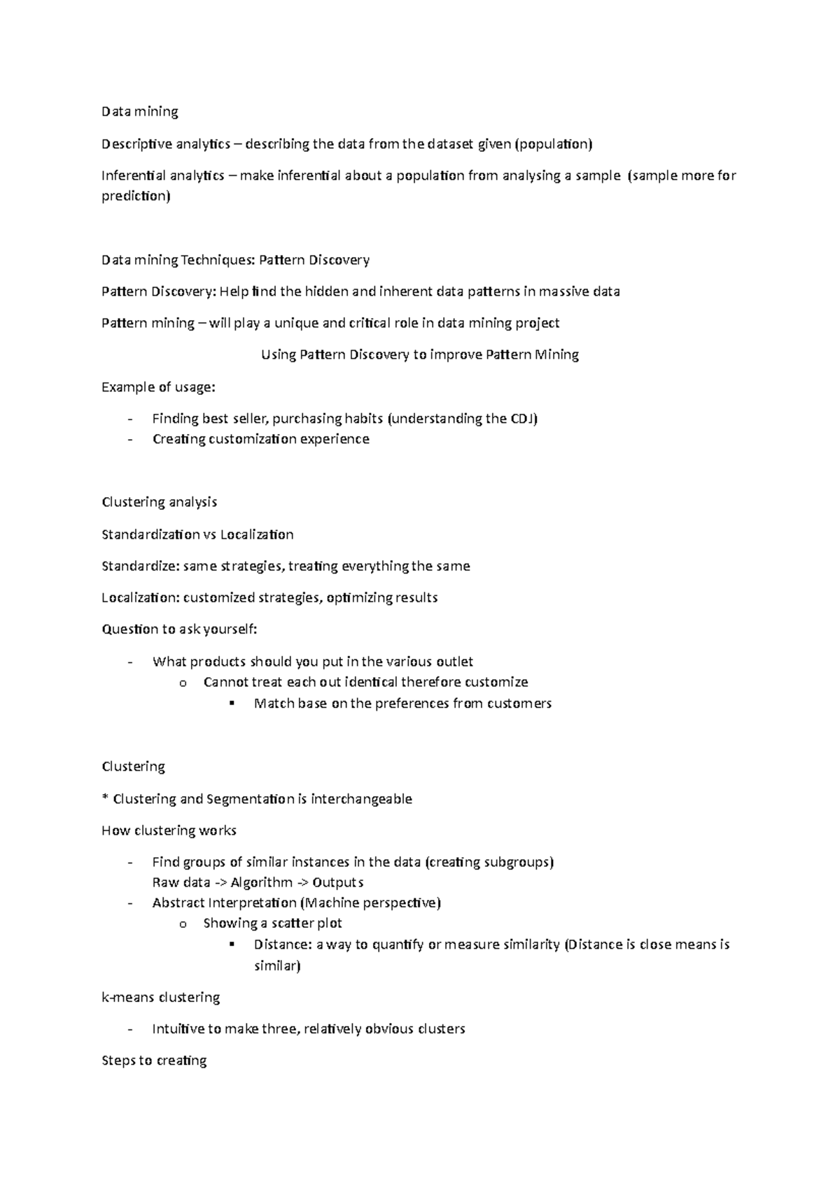 Data mining techniques - Data mining Descriptive analytics – describing ...