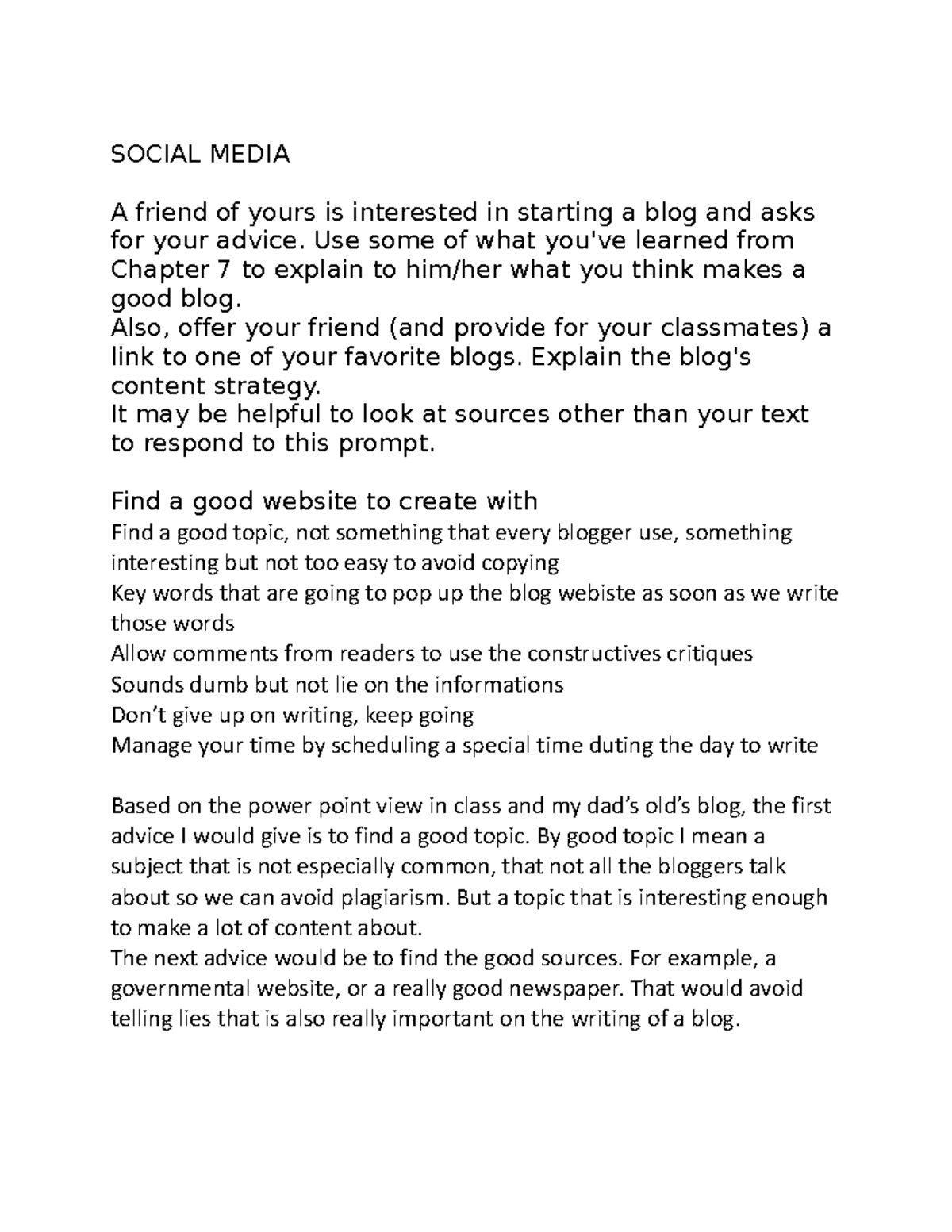 Discussion blog - SOCIAL MEDIA A friend of yours is interested in ...