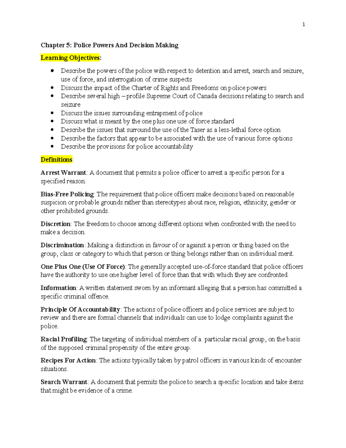 CRIM 131 - Chapter 5 - 1 Chapter 5: Police Powers And Decision Making ...