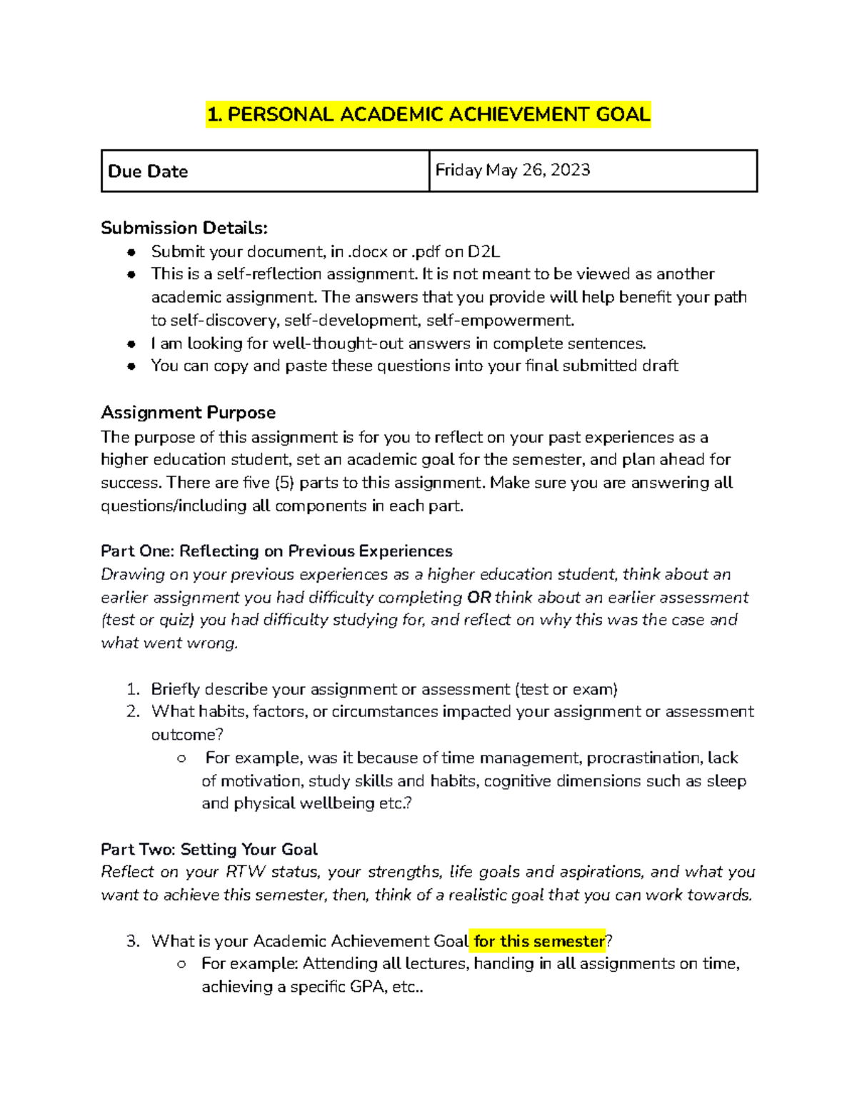 1. Personal Academic Achievement Goal Spring Summer 23 - 1. PERSONAL ...