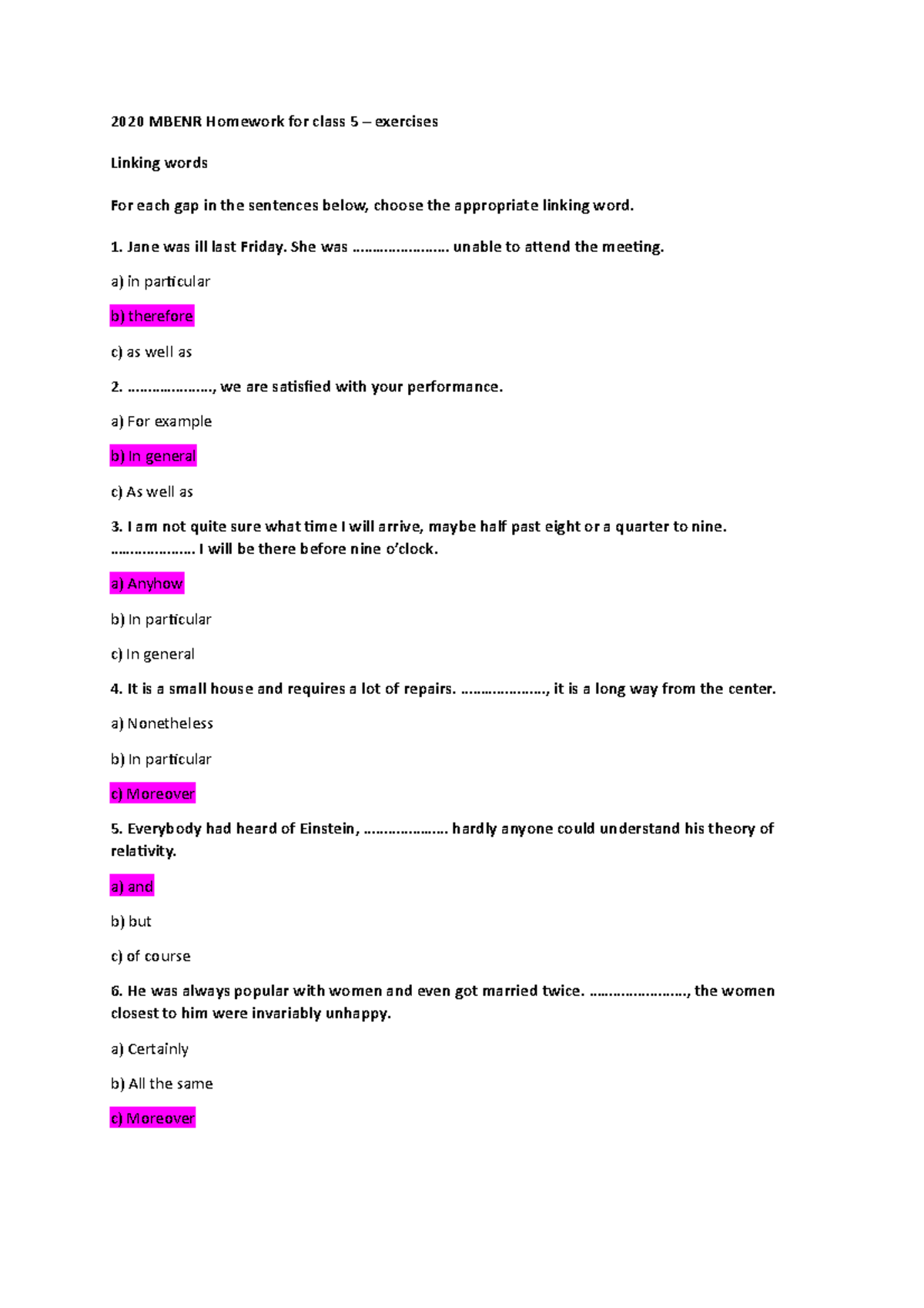 Pre class Preparation For Week 5 English Reading 2020 MBENR Homework