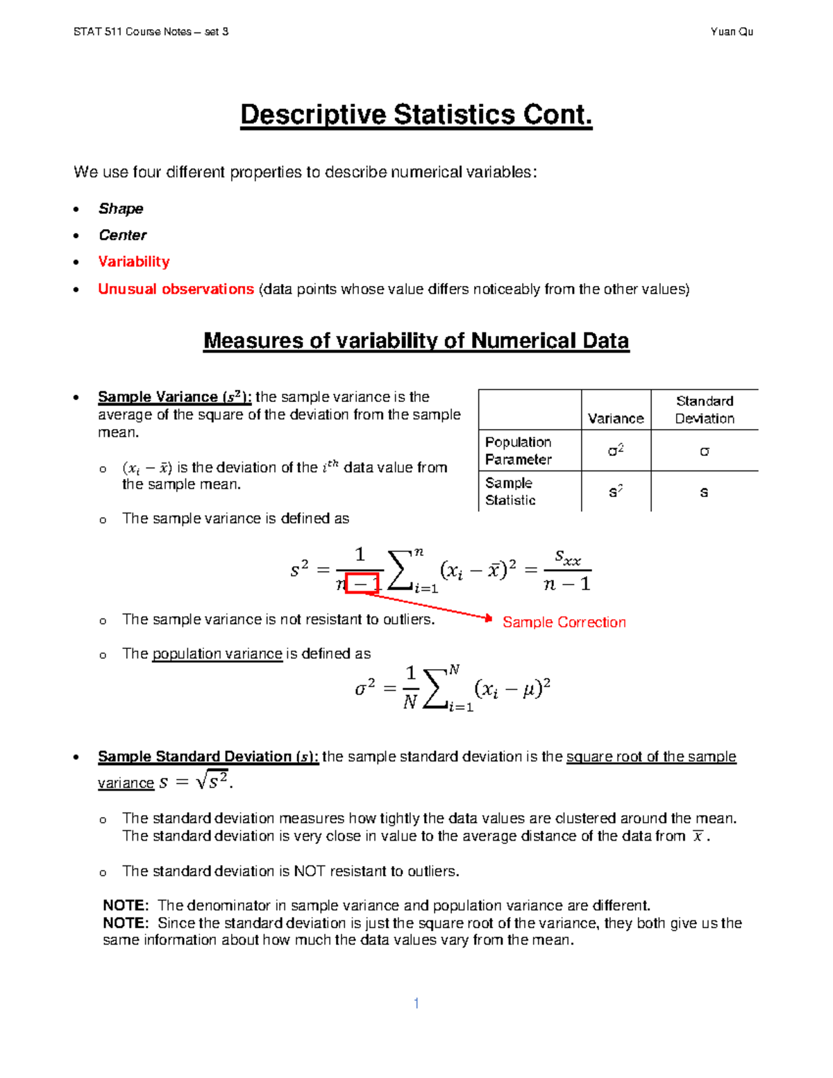 Notes-03-Descriptive Statistics - Descriptive Statistics Cont. We use ...