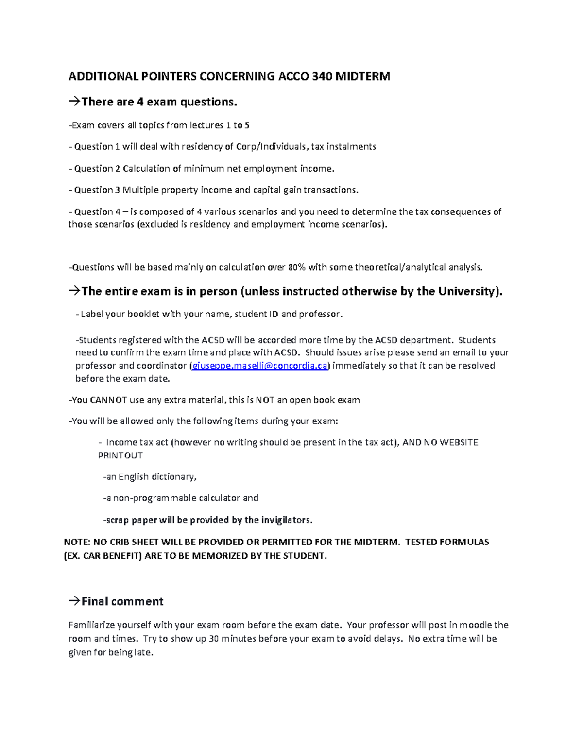 ACCO 340 Midterm Guide - ADDITIONAL POINTERS CONCERNING ACCO 340 ...