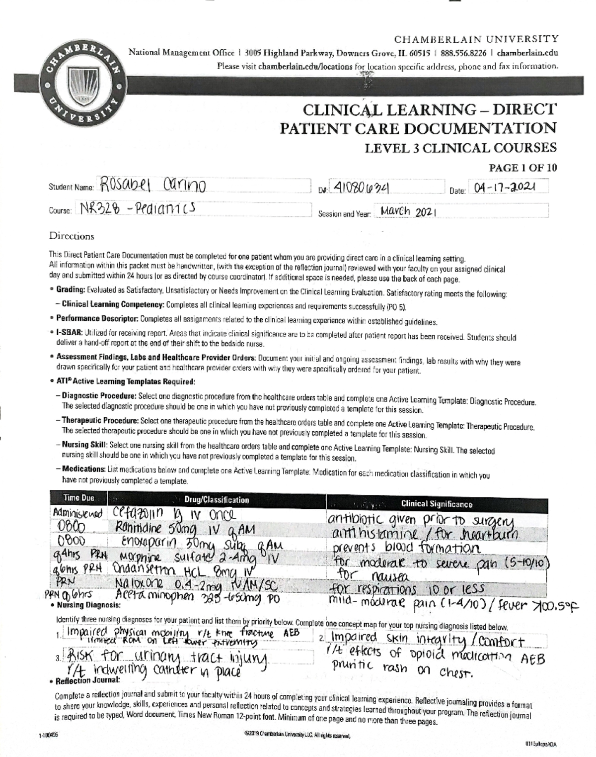 Week 7 patient care doc - assignments for clinicals weekly. - NR328 ...