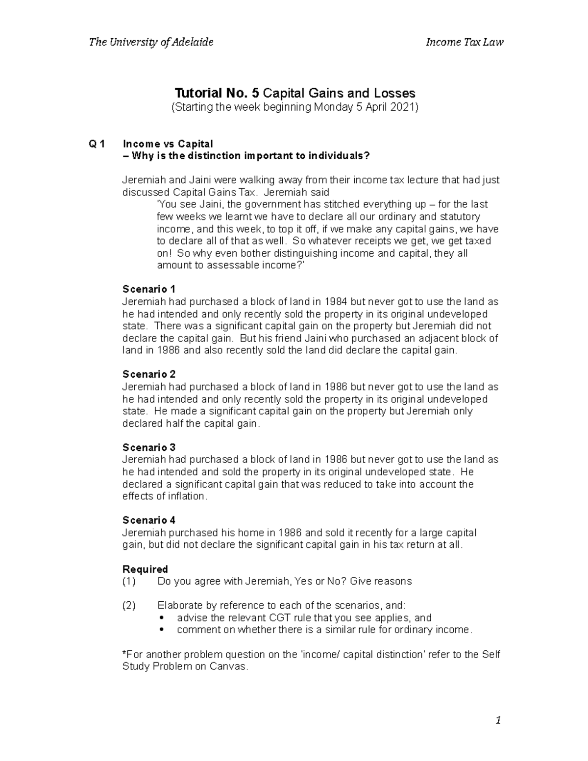 Tutorial No 5 Capital Gains and Losses - Tutorial No. 5 Capital Gains ...