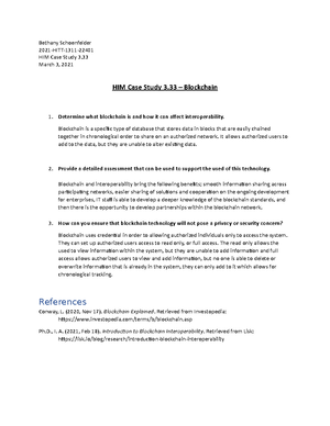 HIM Case Study 3 - Bethany Schoenfelder 2021-HITT-1311- HIM Case Study ...