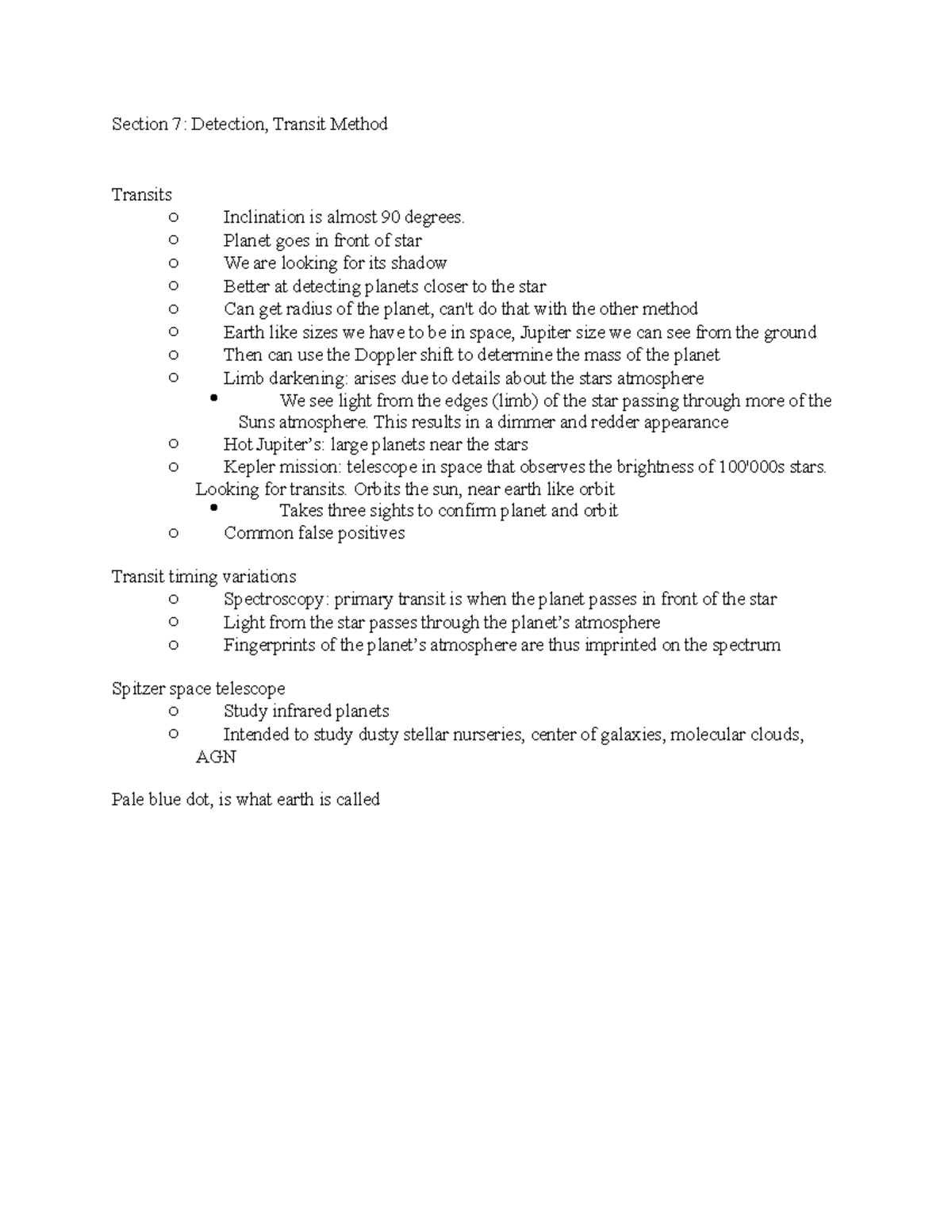 Notes - Section 7; Detection, Transit Method - Section 7: Detection ...