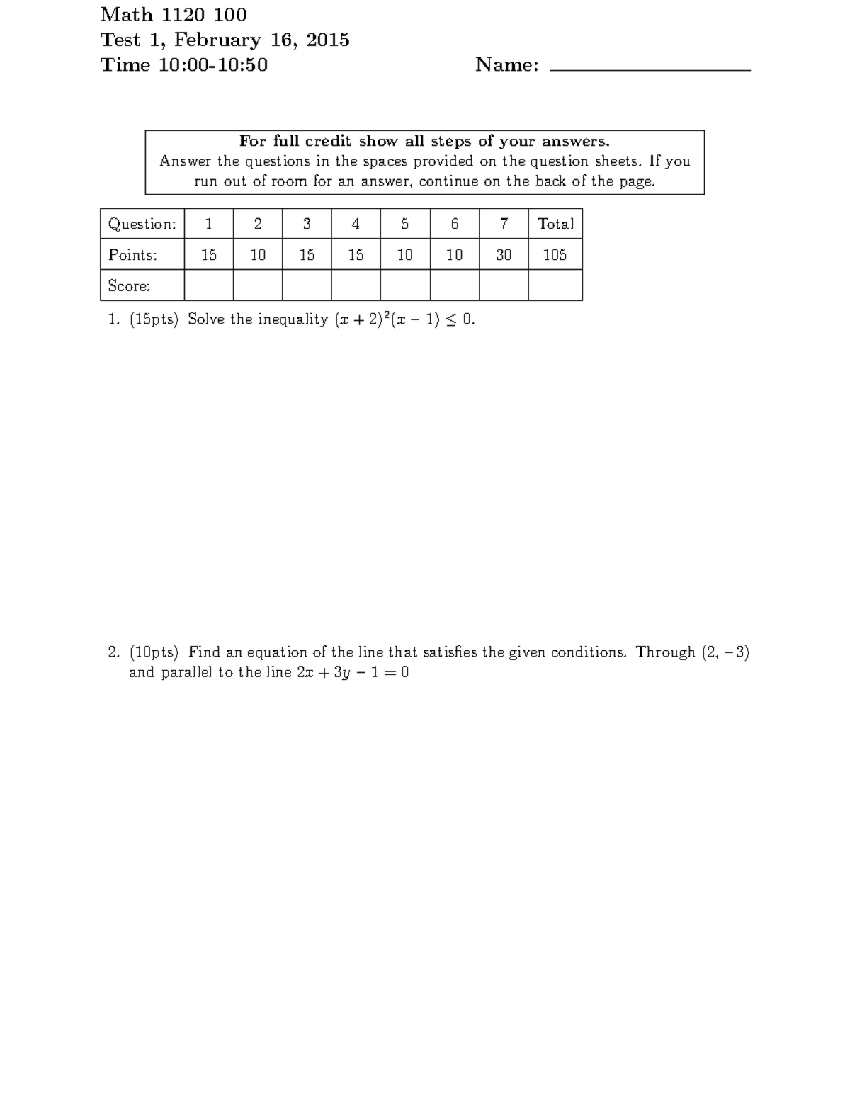 Math 1120 100 test 1 - Test 1 of Math 1120 - Math 1120 100 Test 1 ...