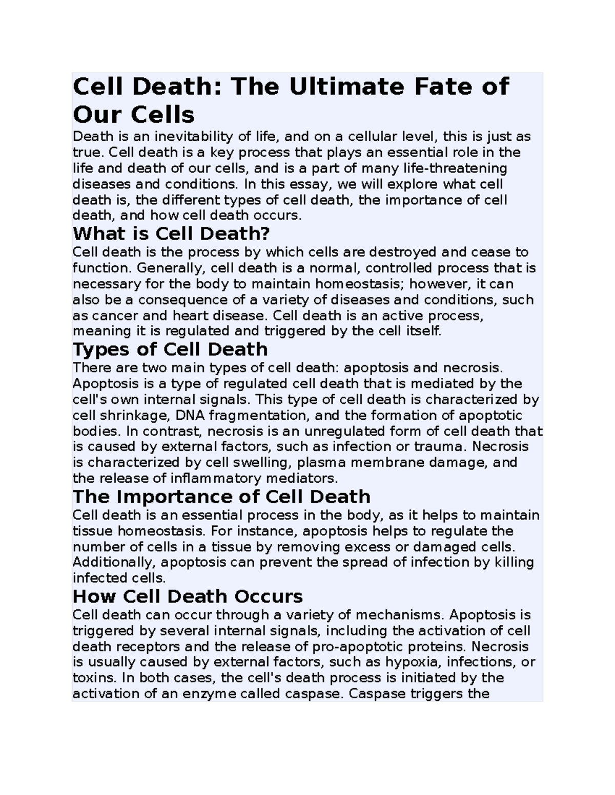 Cell Death - Cell death is a key process that plays an essential role ...