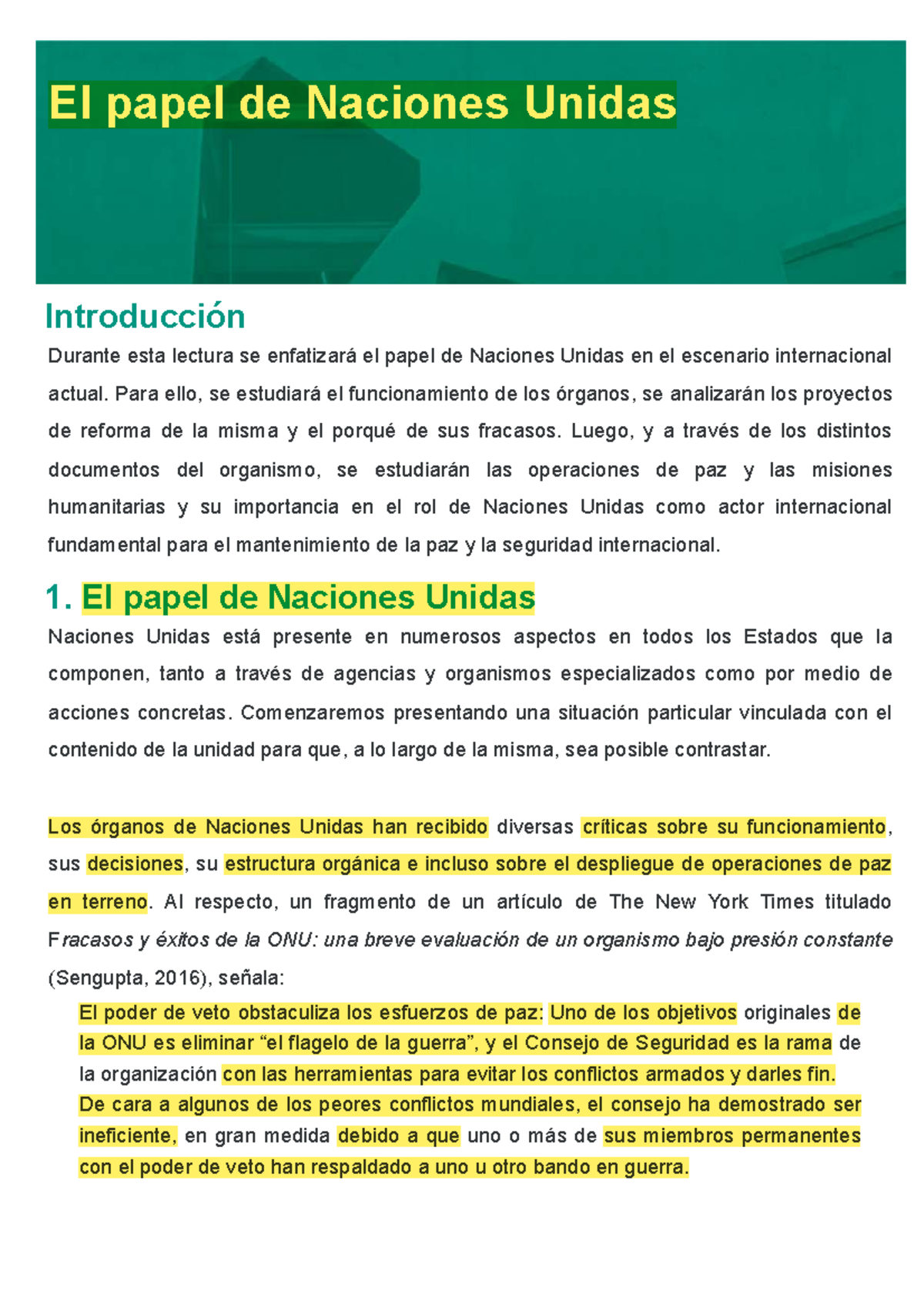 M1 L4 - El papel de Naciones Unidas - El papel de Naciones Unidas ...