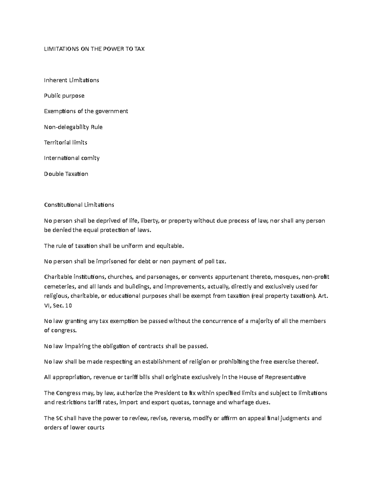 Limitations on tax-2 - Income taxation - LIMITATIONS ON THE POWER TO ...