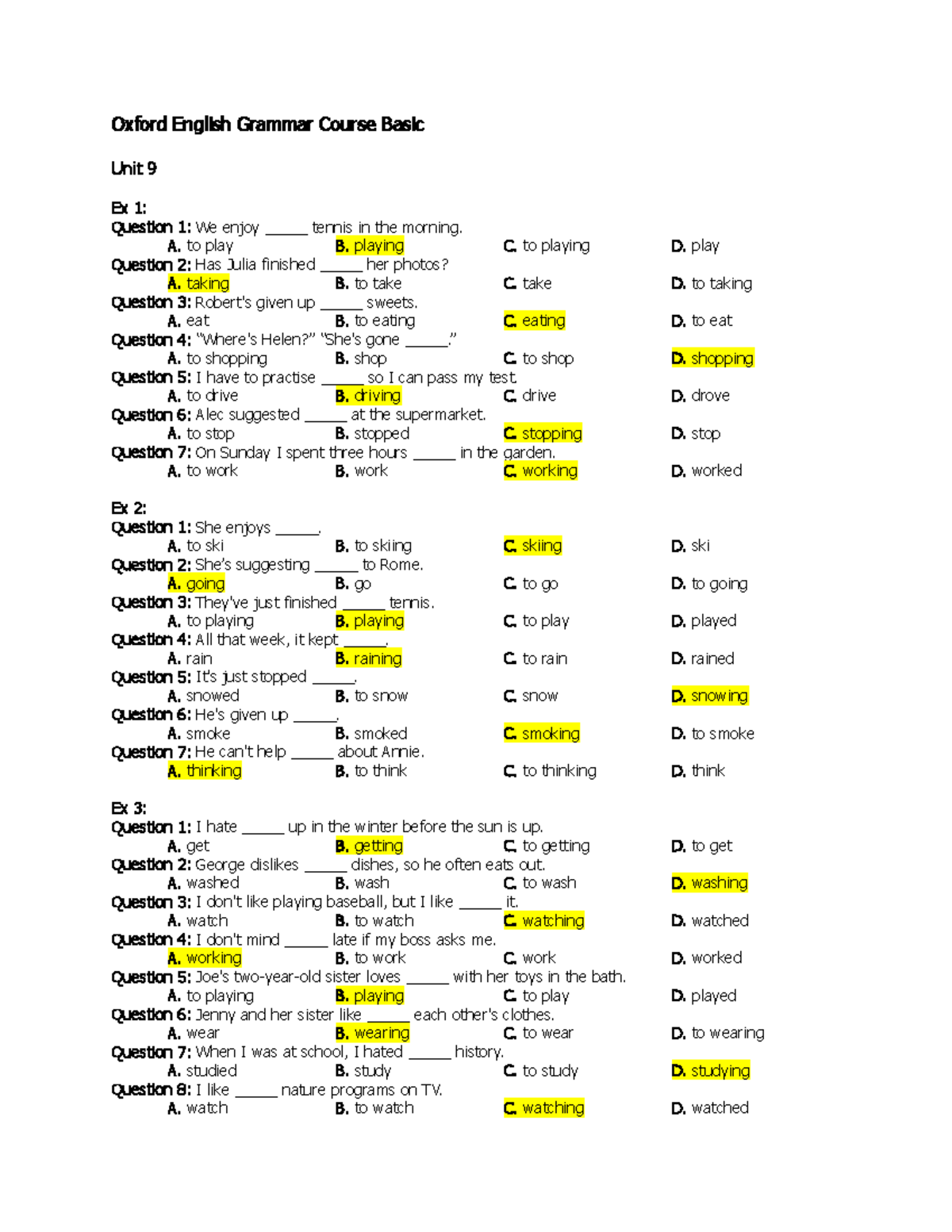 Ving infinitive 2 - english grammar - Oxford English Grammar Course ...