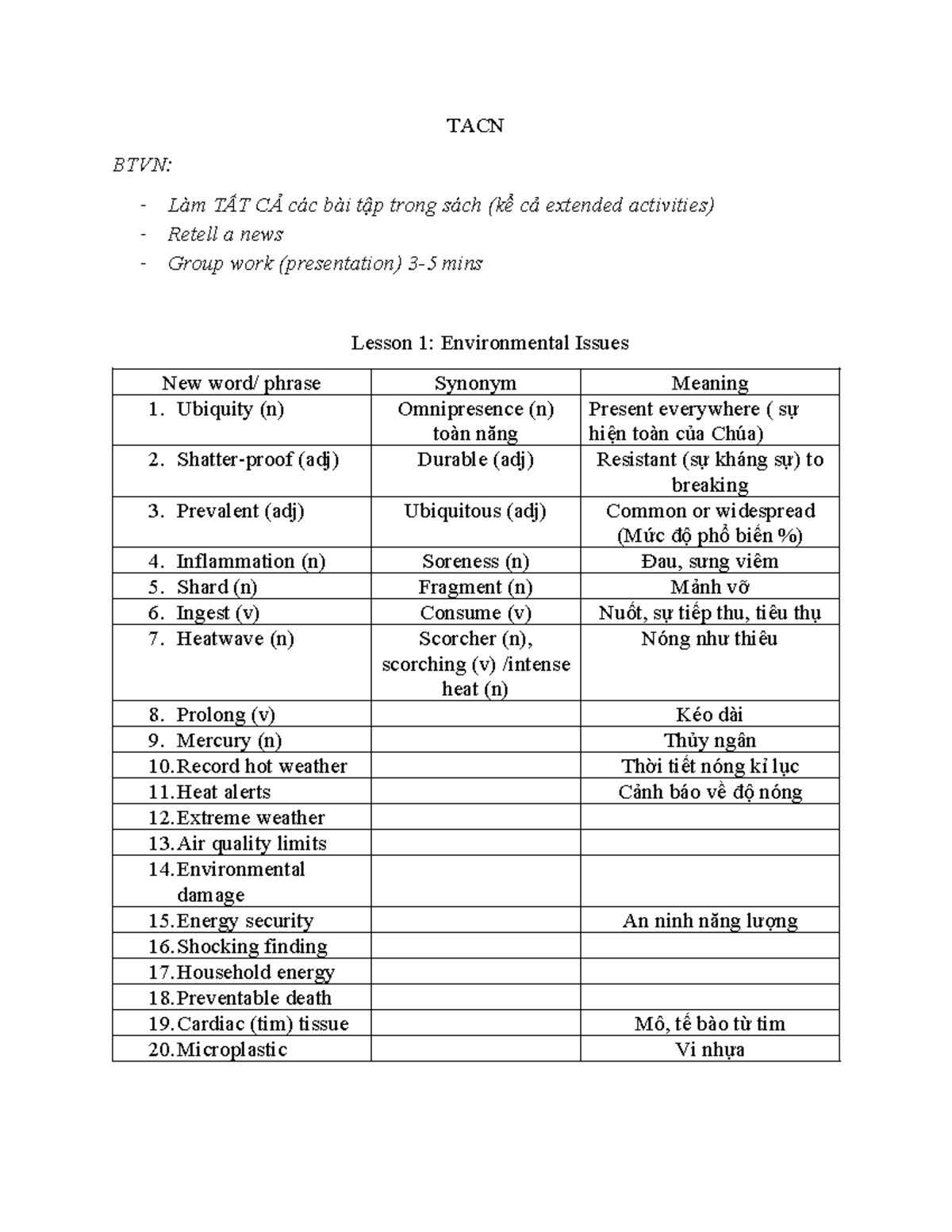 TACN 2 Listening - TACN BTVN: Làm TẤT CẢ các bài tập trong sách (kể cả extended activities ...