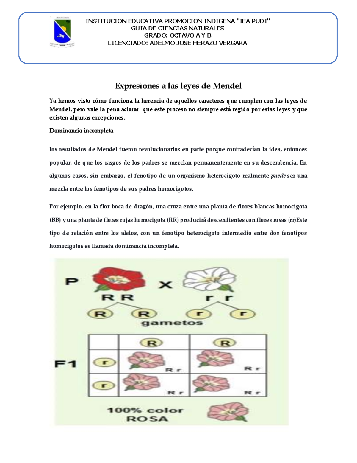 GUIA 1 Octavo - Biología - Expresiones a las leyes de Mendel Ya hemos ...