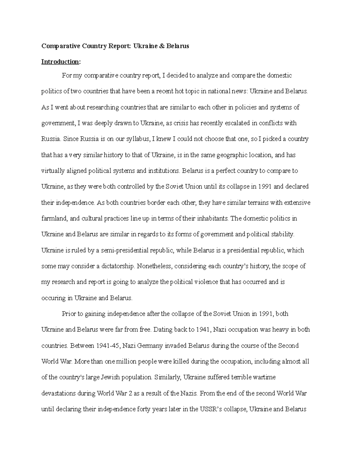 Comparative Country Report Politics Final Project - Comparative Country ...