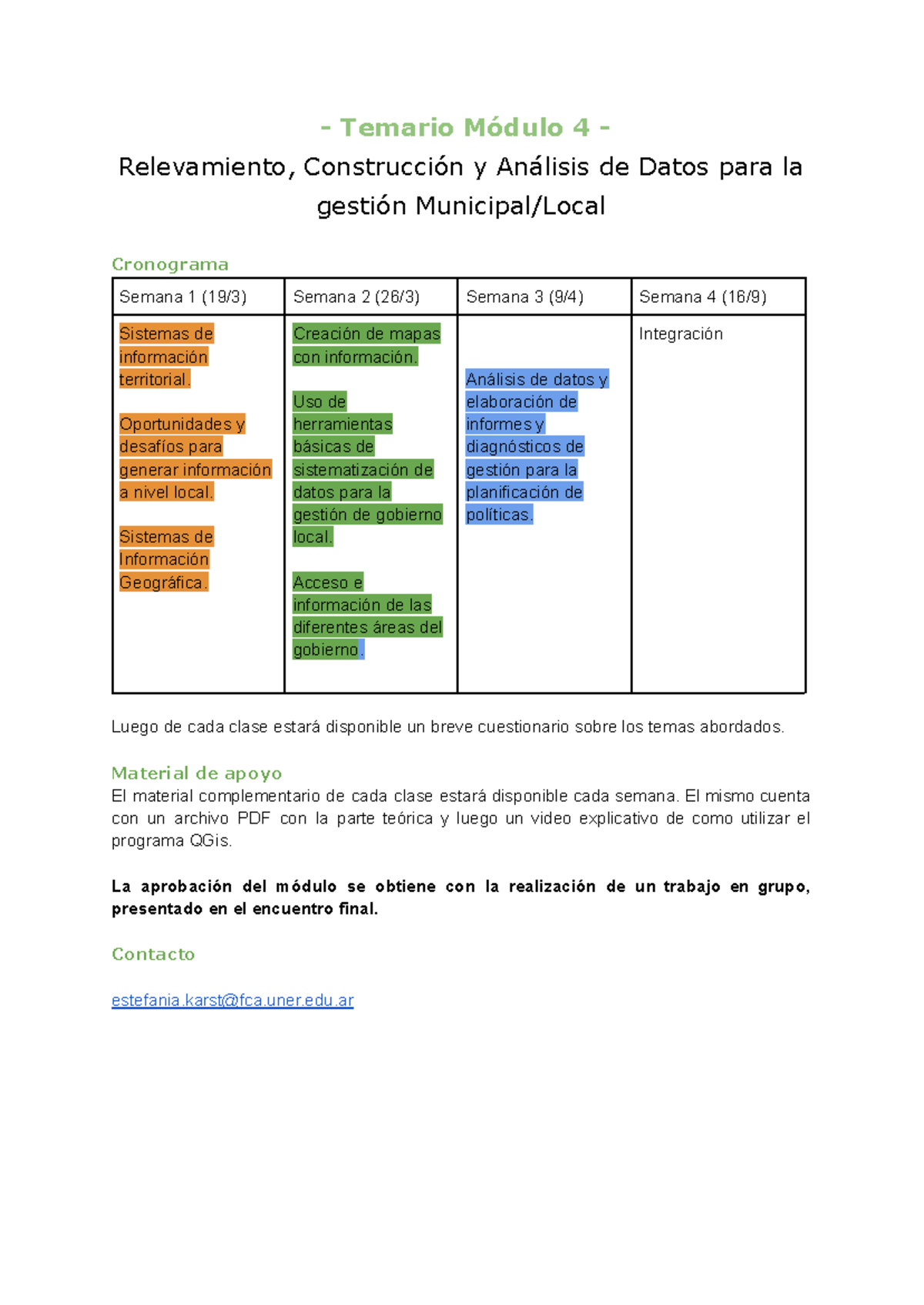 Temario Módulo 4 - Planificación territorial - Temario Módulo 4 - Relevamiento, Construcción y ...