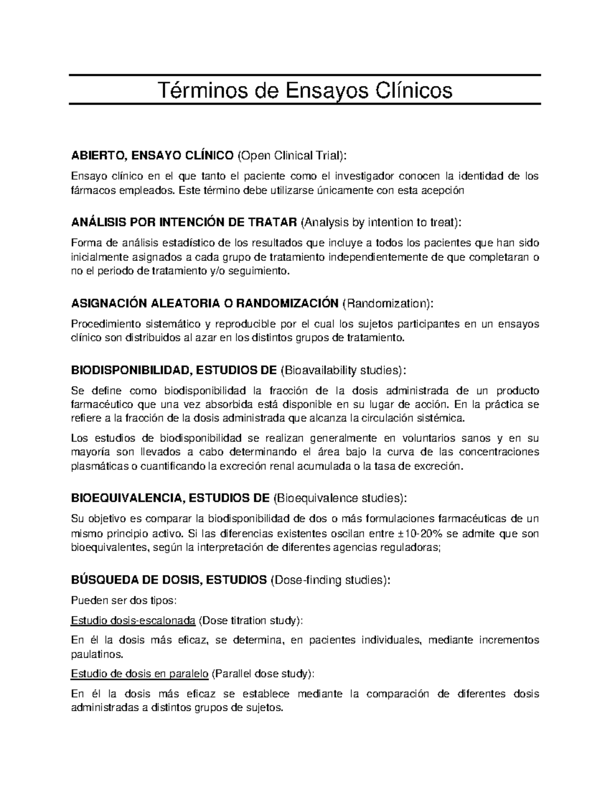 Terminologia ECC - Términos de Ensayos Clínicos ABIERTO, ENSAYO CLÍNlCO ...