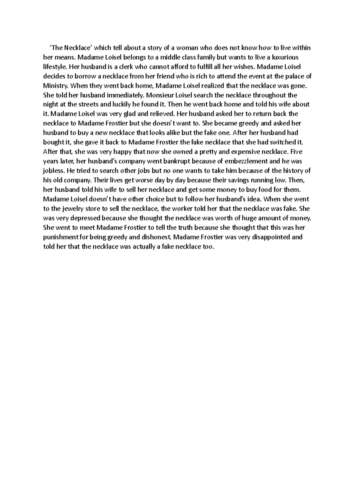 Different ending the necklace - ‘The Necklace’ which tell about a story ...