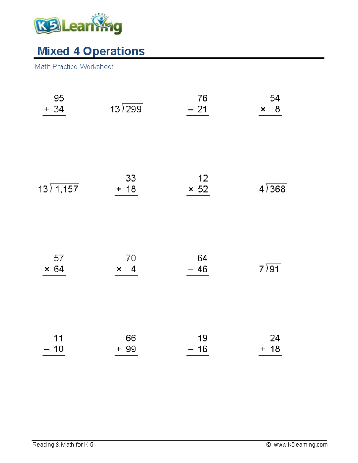 Mixed 4 operations a - Reading & Math for K-5 © k5learning Mixed 4 ...