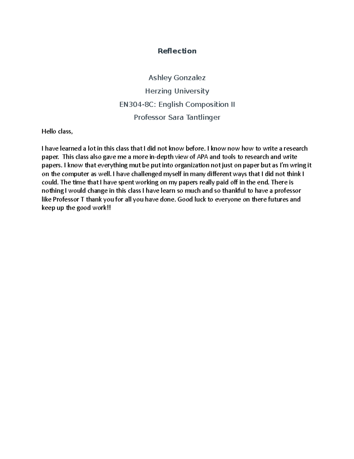 Reflection eng - Reflection Ashley Gonzalez Herzing University EN304-8C ...