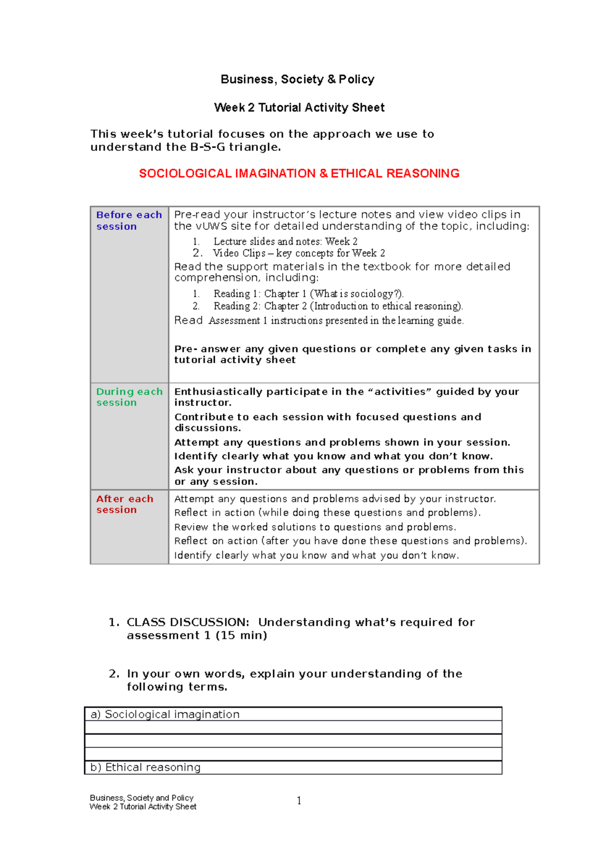 Week 2 Tutorial Activity Sheet - Business, Society & Policy Week 2 ...