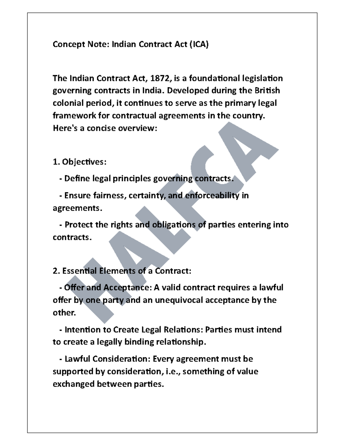 Concept NOTE- Indian Contract ACT- CA Foundation - Concept Note: Indian ...