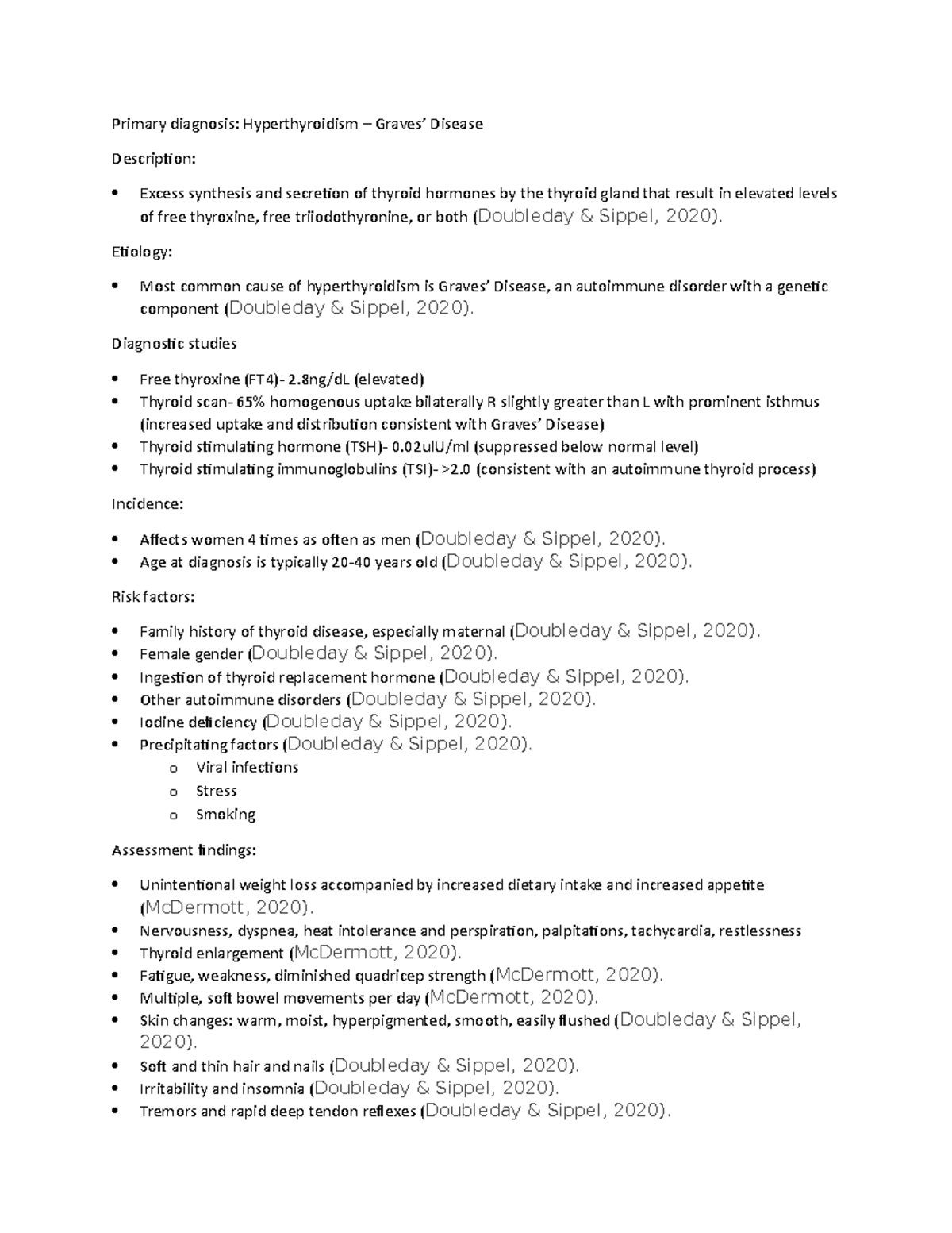 I Human management plan week 3 - Primary diagnosis: Hyperthyroidism ...