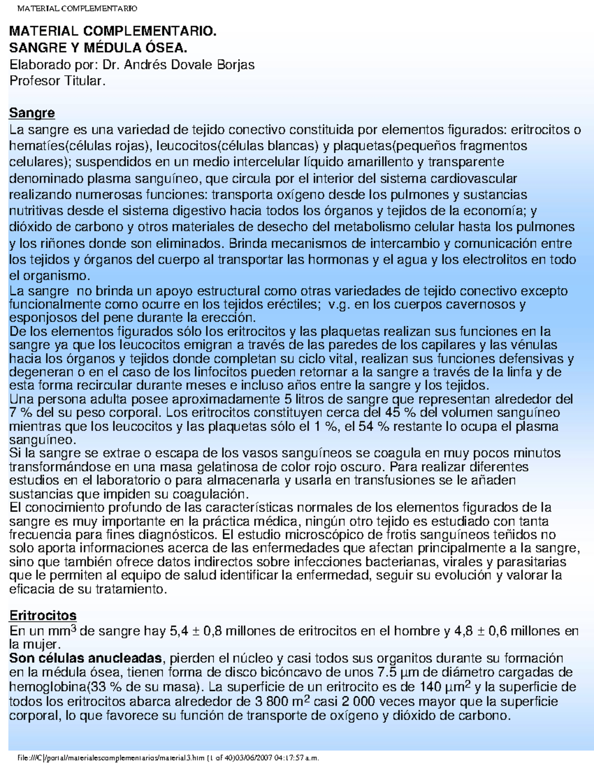 Histologia iii - MATERIAL COMPLEMENTARIO. SANGRE Y MÉDULA ÓSEA ...