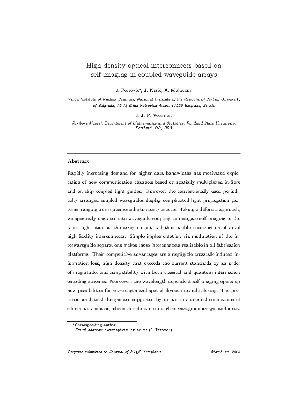 Coupled Wave Guides - High-density optical interconnects based on self ...