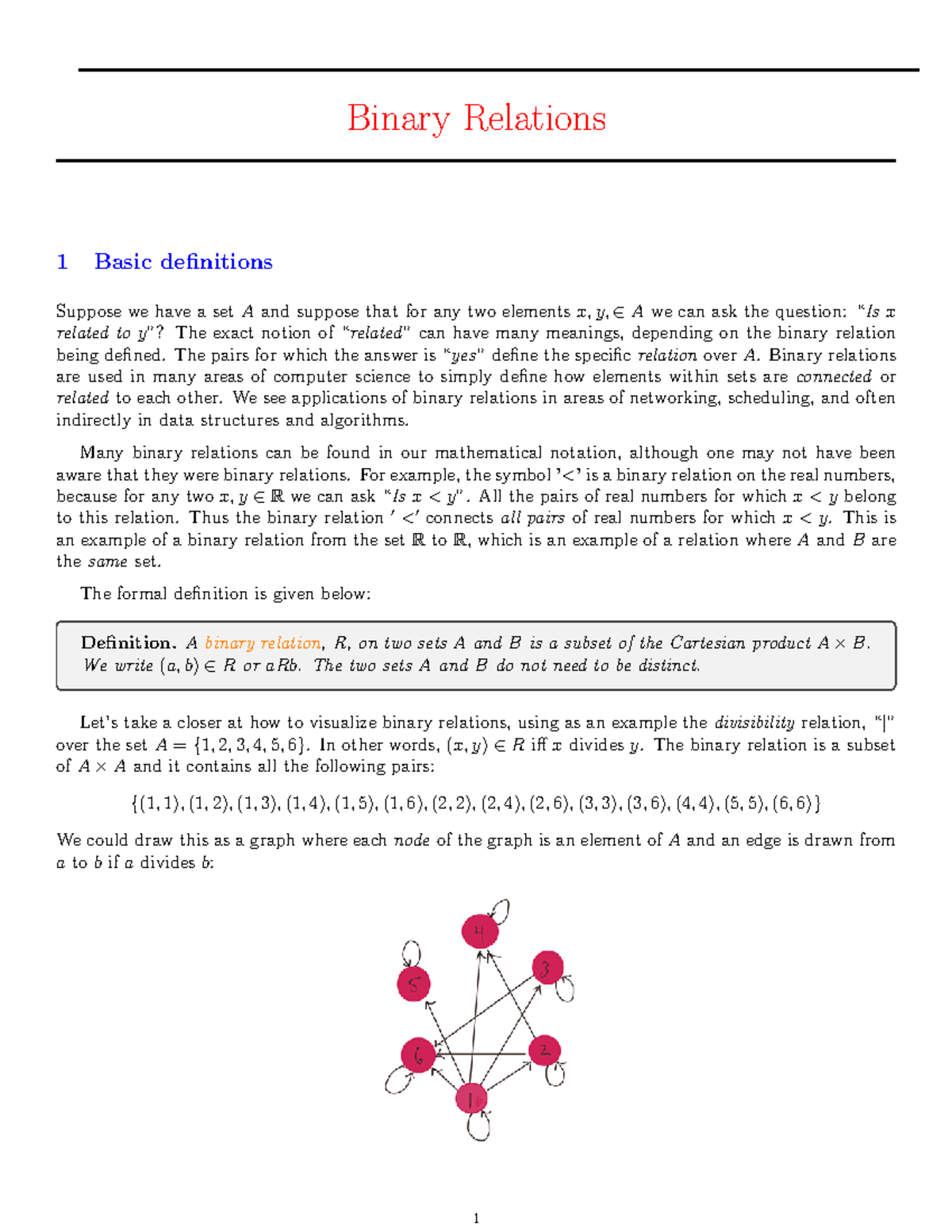 Binary Relations: The Basics - Binary Relations 1 Basic definitions ...