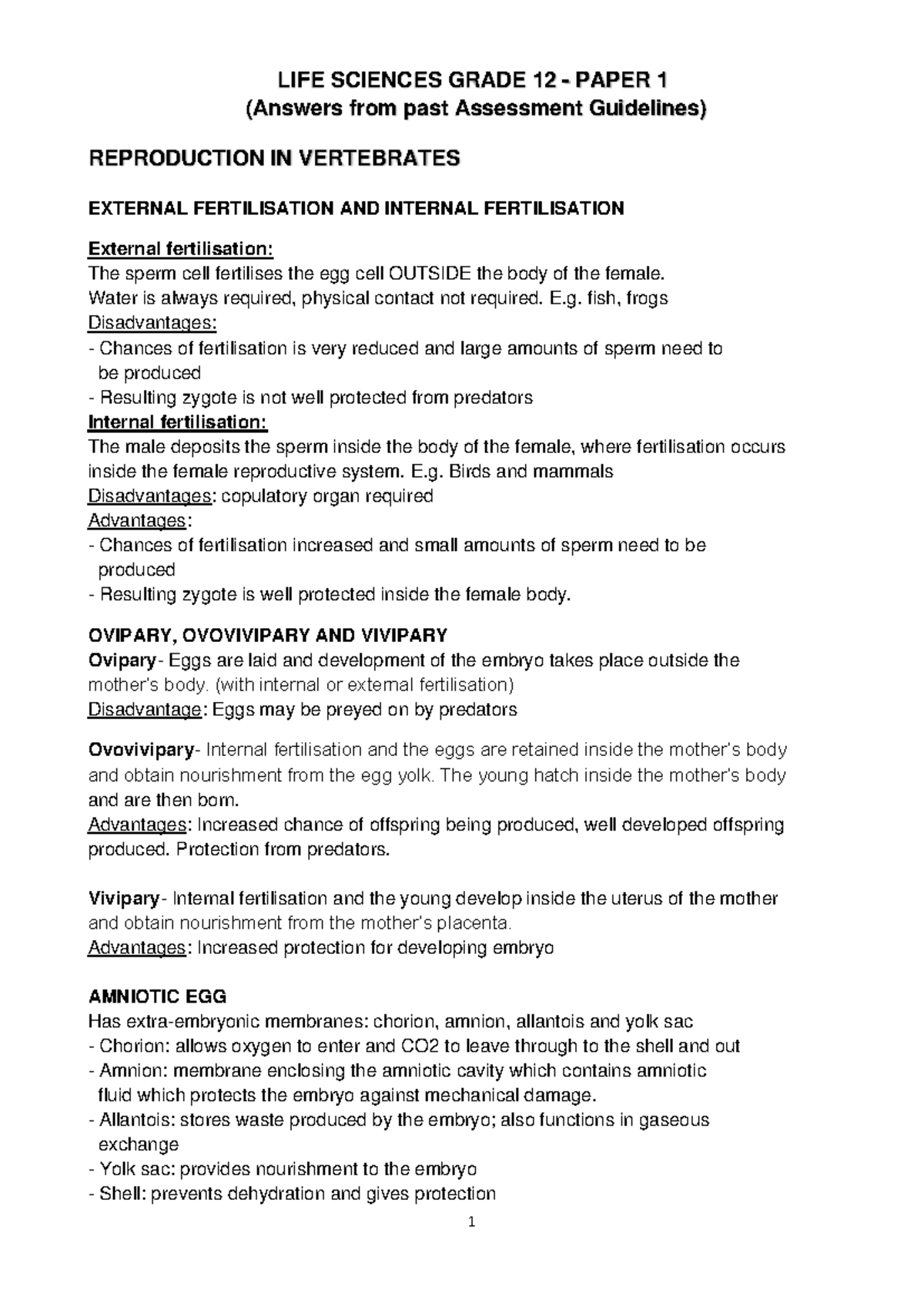 LIFE Sciences Grade 12 Study Notes P1 - LIFE SCIENCES GRADE 12 - PAPER ...