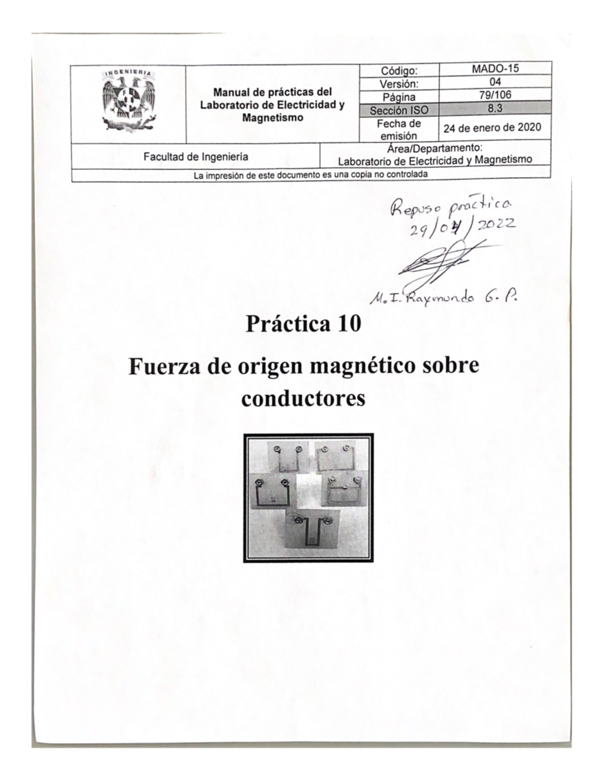 Práctica 10 EYM Calificado - Manual de prácticas del Laboratorio de Electricidad y Magnetismo ...