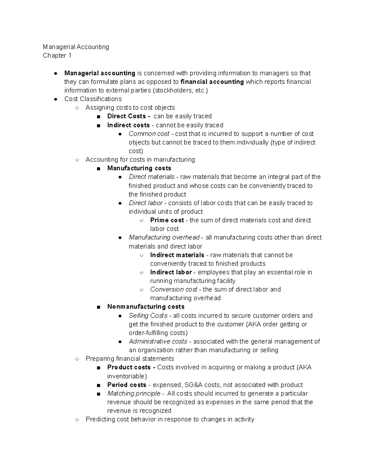 Chapter 1 - Managerial Accounting notes with Lucy Chen - Managerial ...