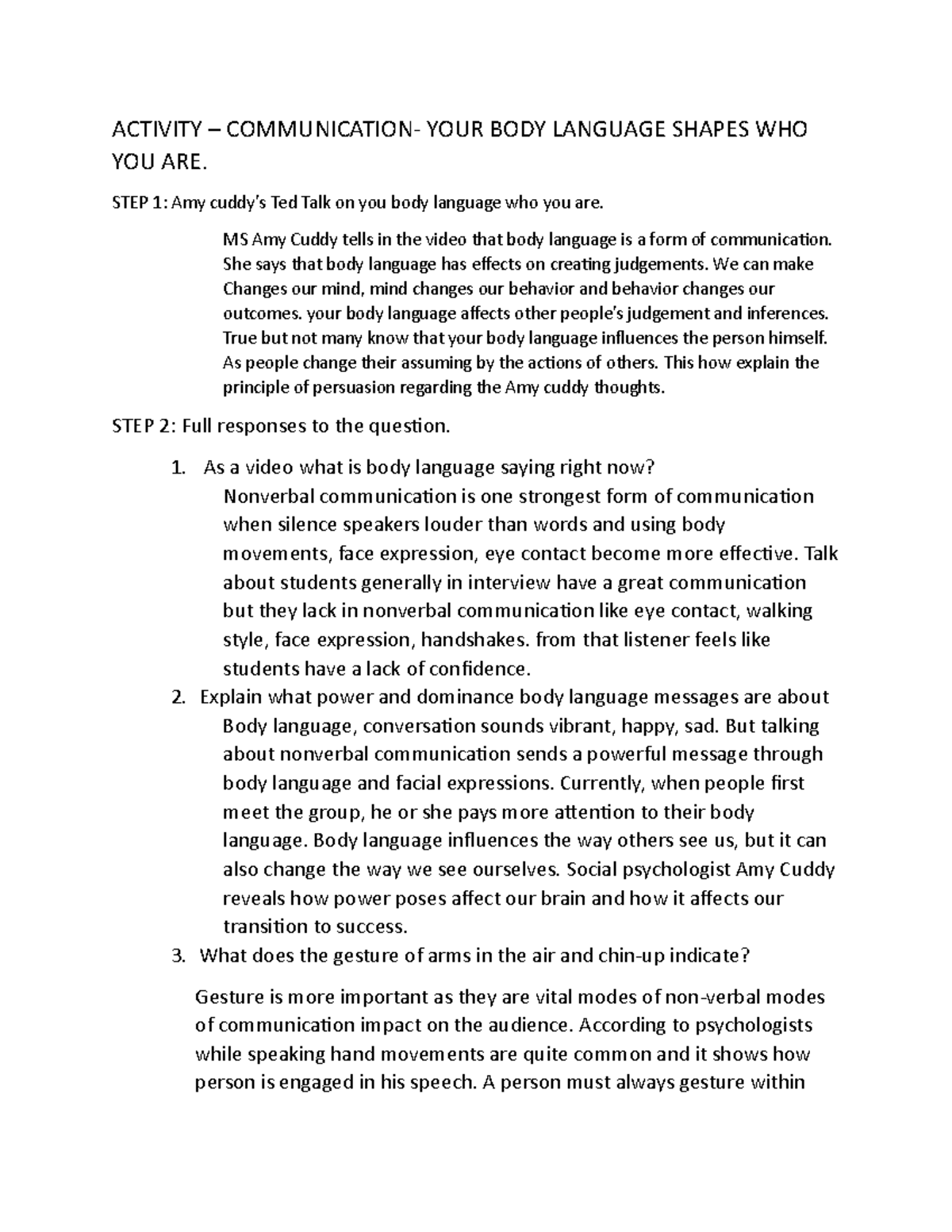 Your body language shape says who you are activity - ACTIVITY ...