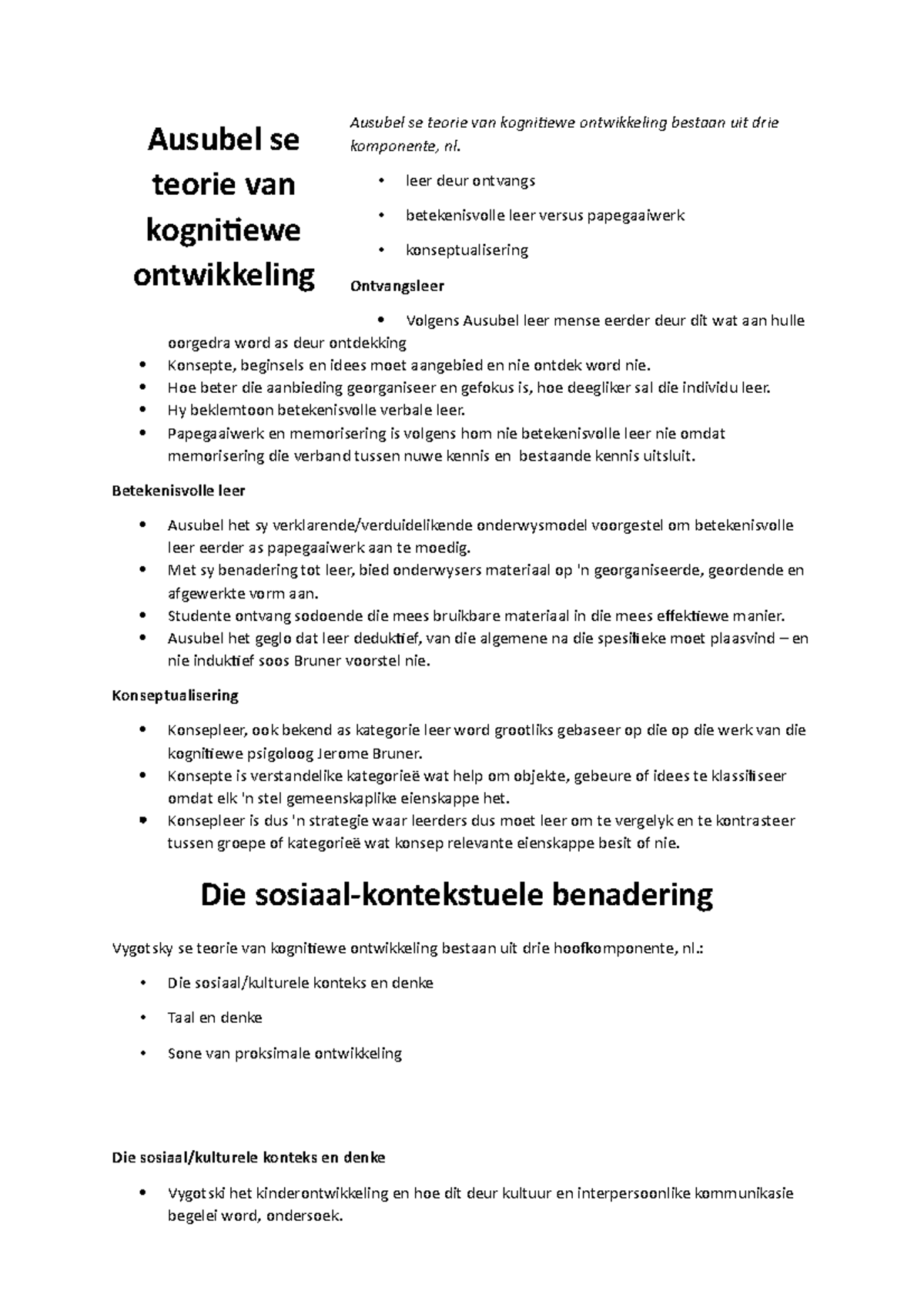 Opsomming - Summary Opvoedkundige Sielkunde - Ausubel se teorie van ...